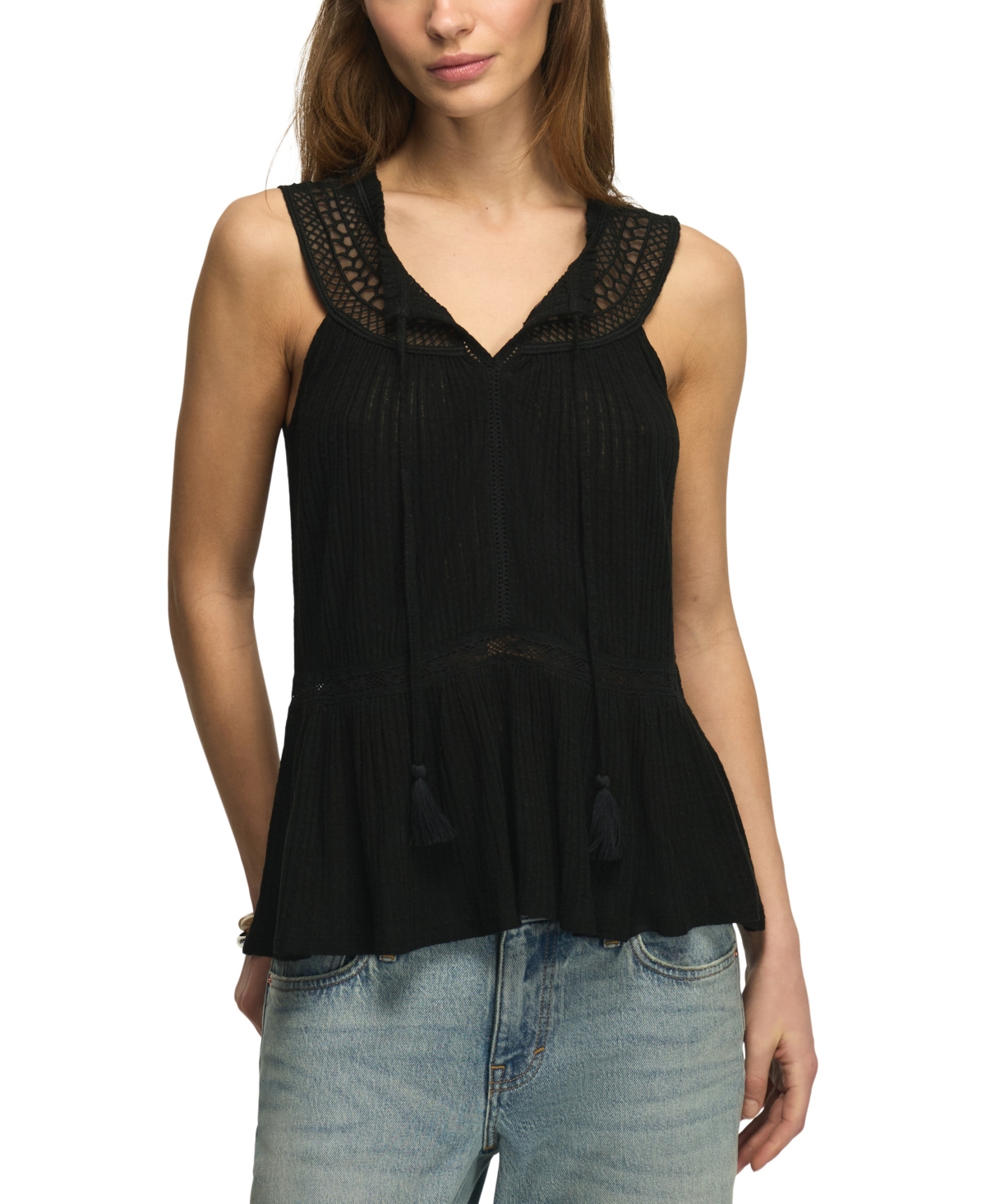 Click here for Lucky Brand Womens Peplum Lace Trimmed Sleeveless... prices