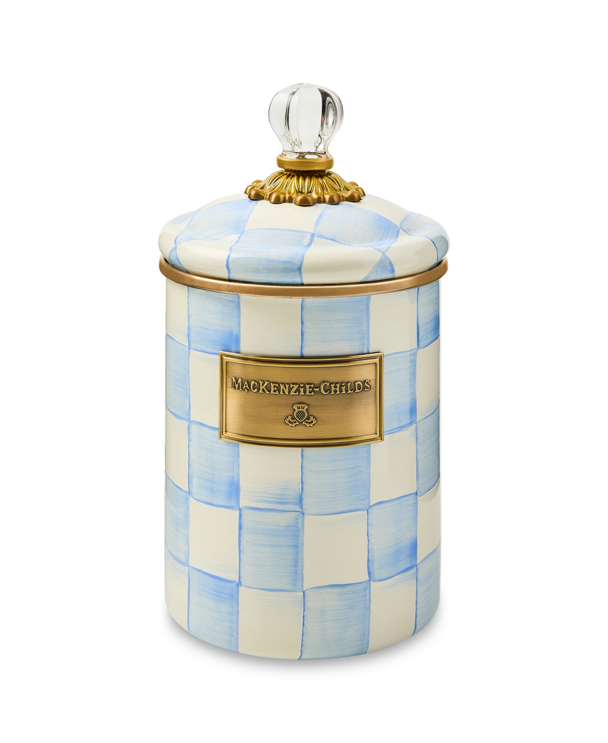 Click here for MacKenzie-Childs Check Medium Canister - Sky Blue prices