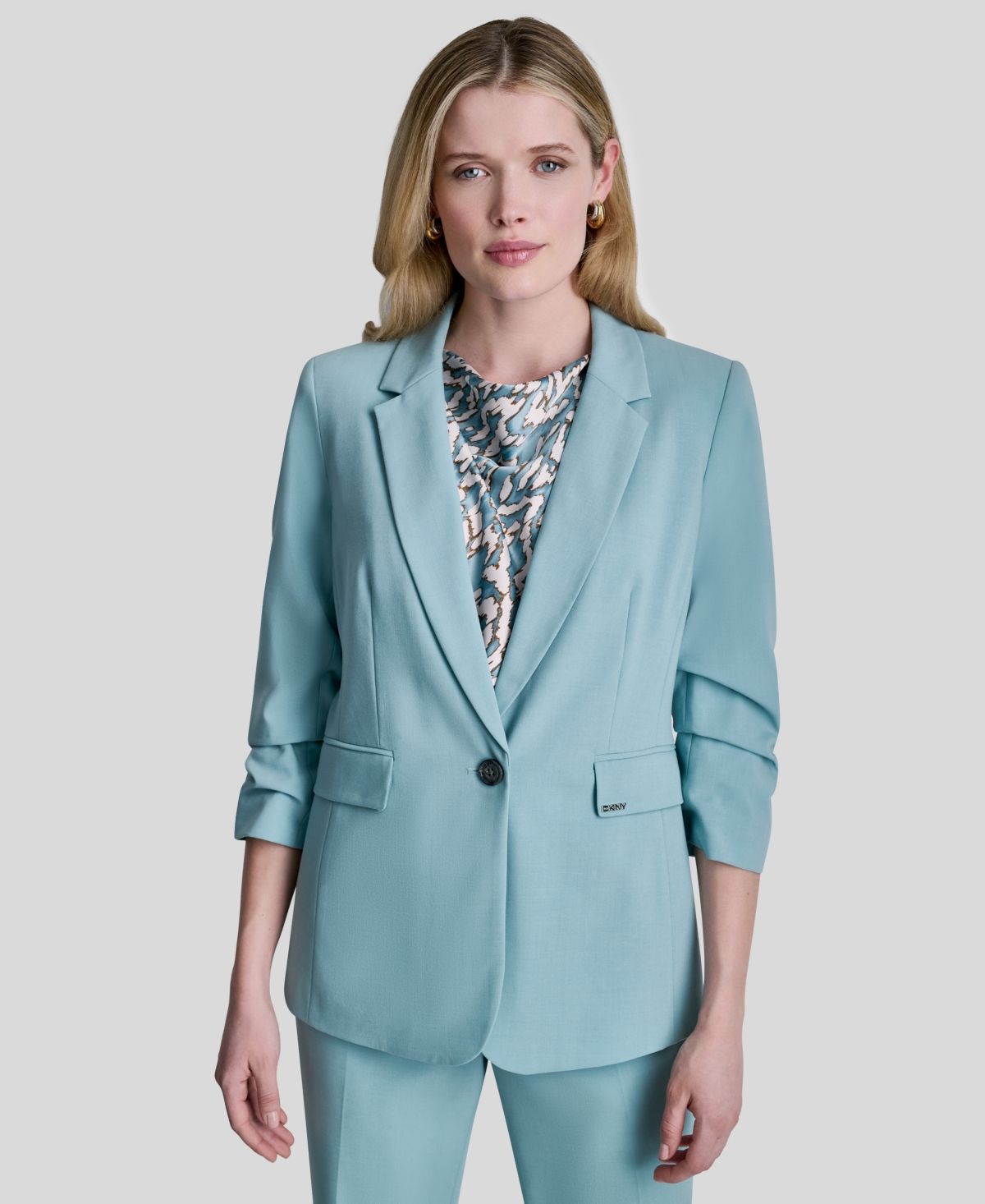 Click here for Dkny Womens Notch Collar Ruched-Sleeve Blazer - Ca... prices