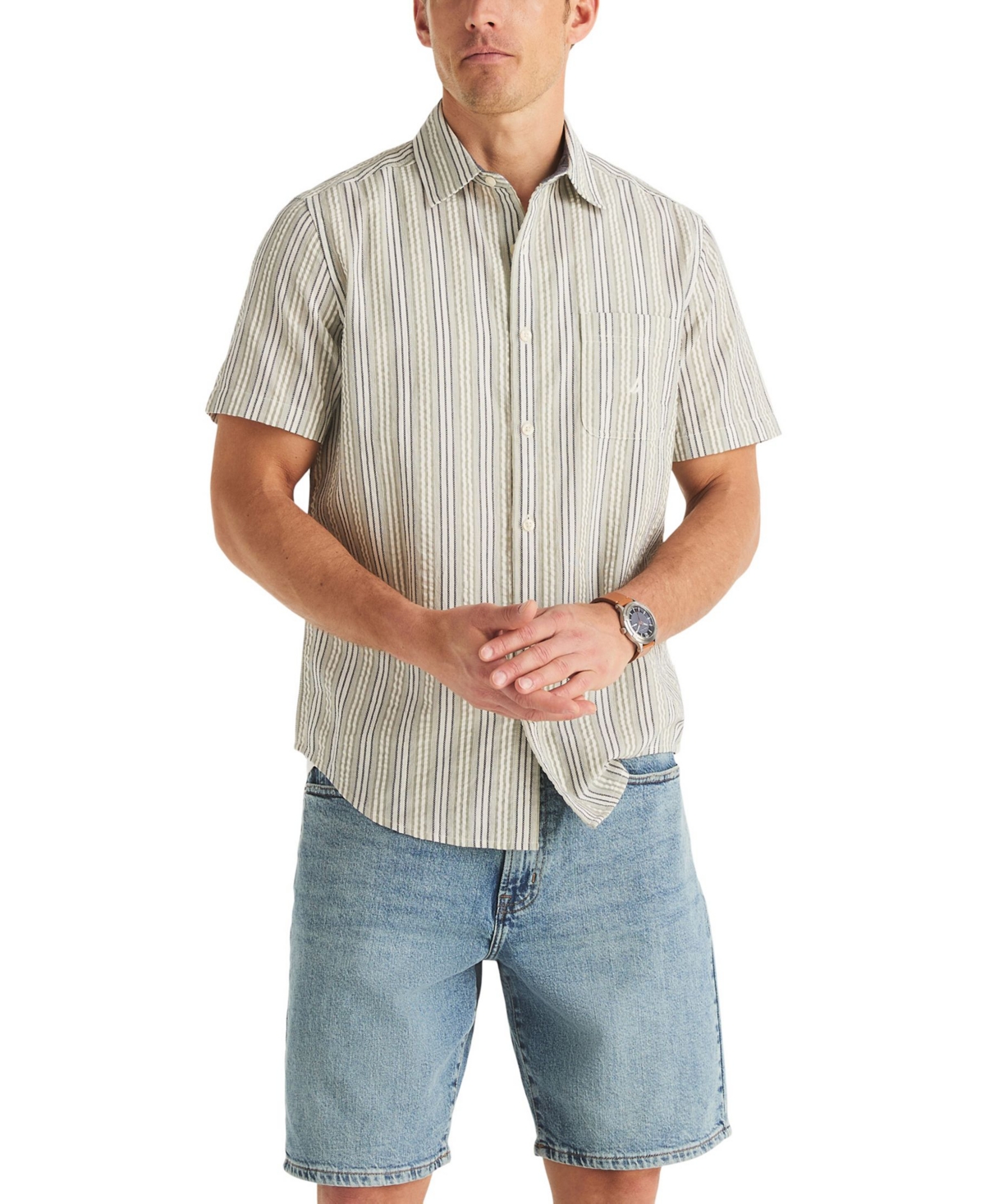 Click here for Nautica Mens Seersucker Stripe Classic-Fit Short-S... prices