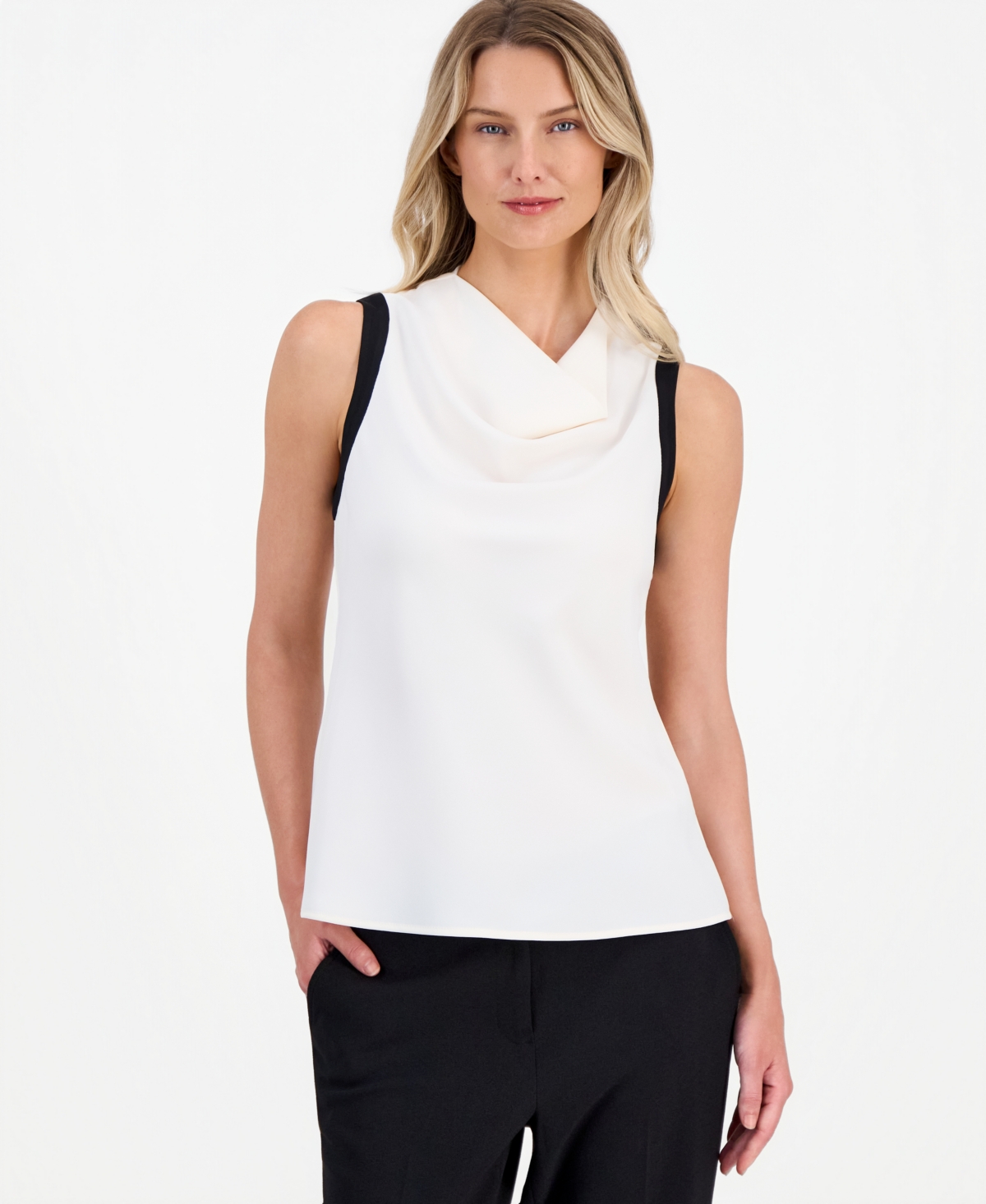 Click here for Anne Klein Petite Cowl Neck Sleeveless Blouse - Wh... prices