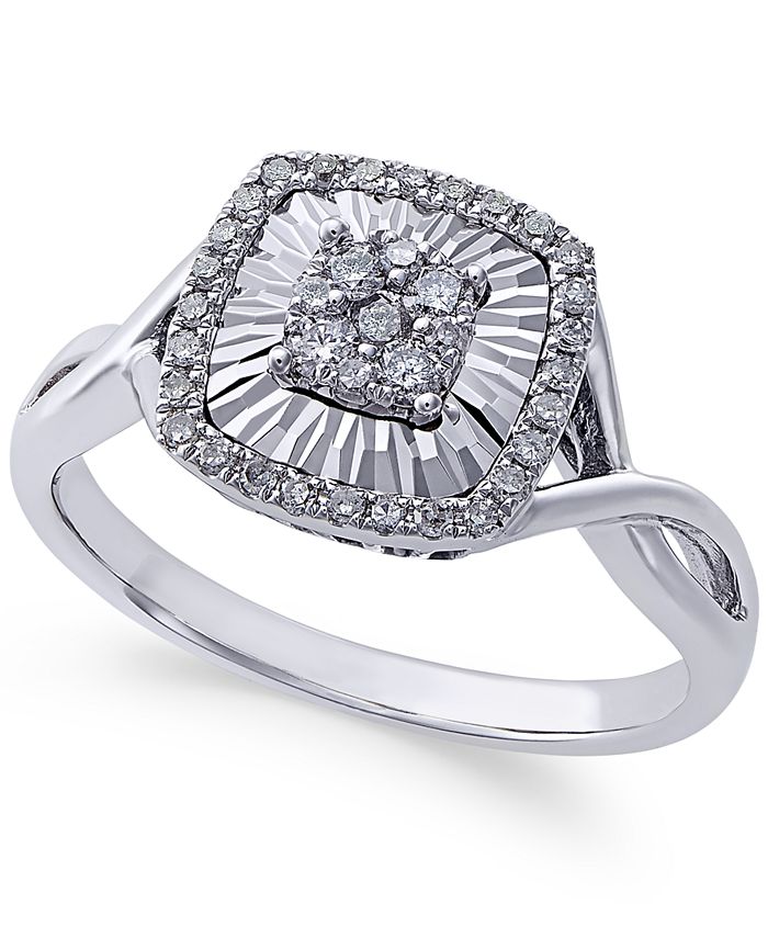 Macy's Diamond Square-Style Miracle Plate Ring (1/4 ct. t.w.) in 14k ...