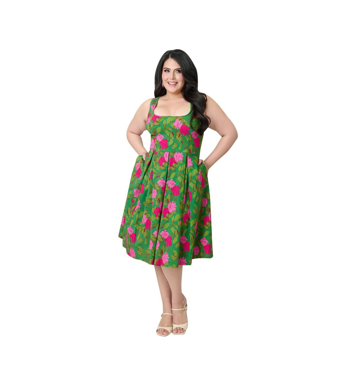 Click here for Unique Vintage Plus Size Square Neck Pleated Swing... prices