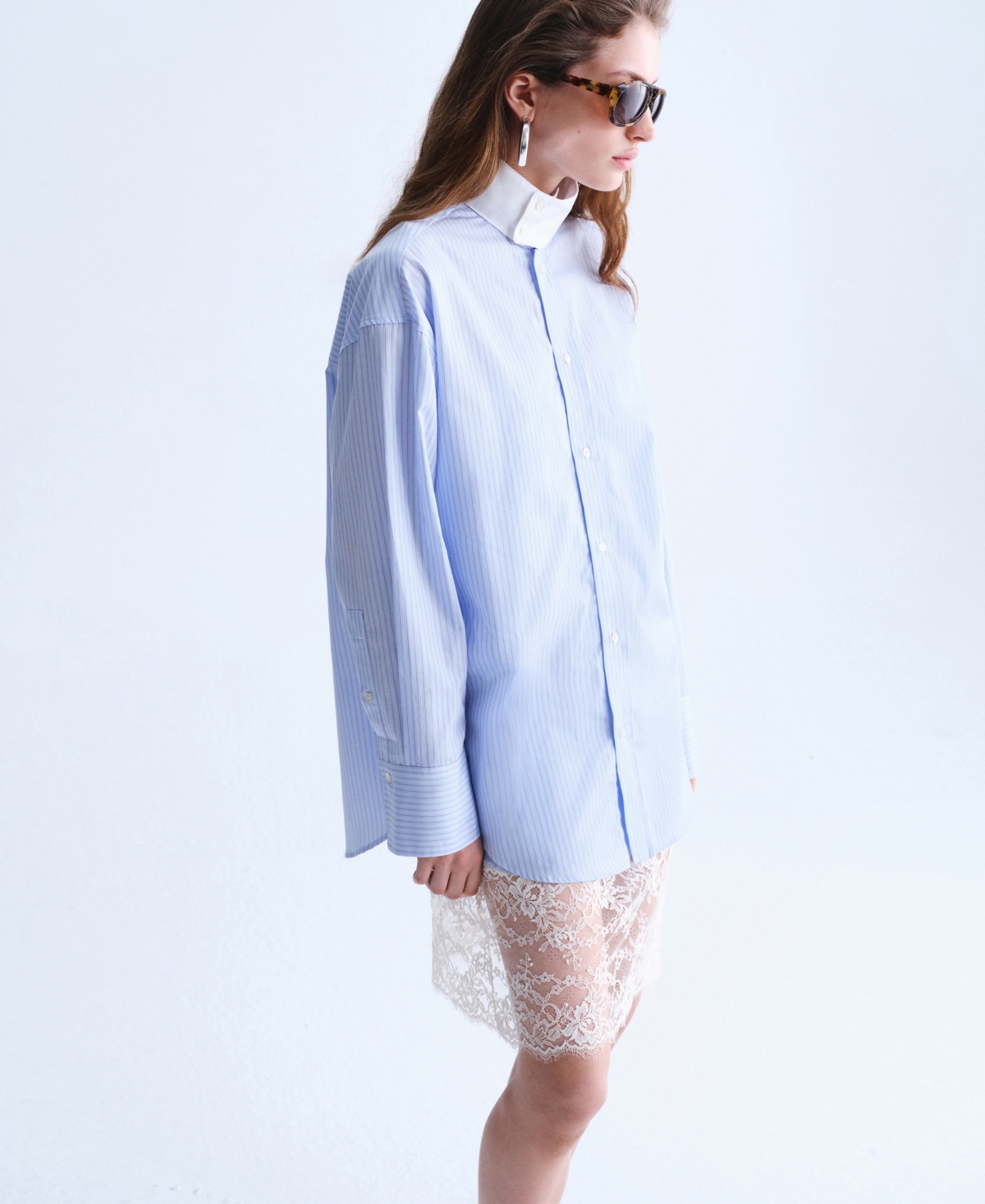 Click here for Selection Mango Womens Poplin Funnel-Neck Shirt -... prices