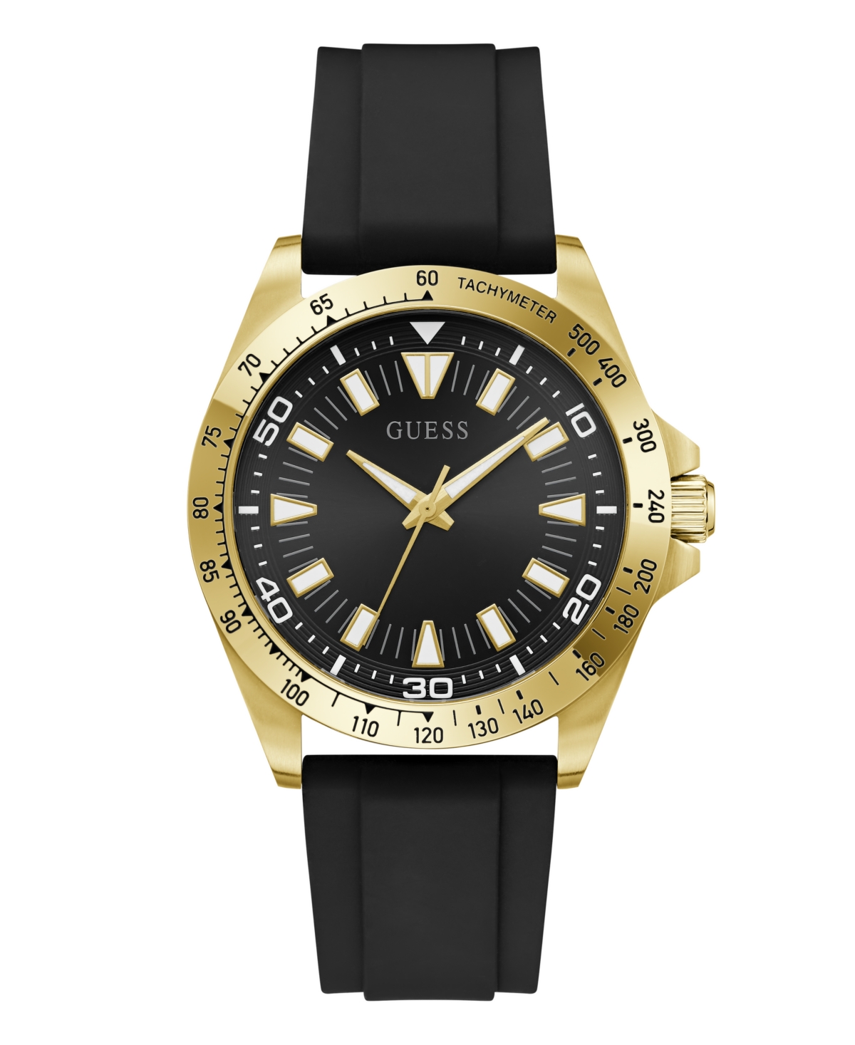 Click here for Guess Mens Gold-Tone Stainles Steel Black Silicone... prices