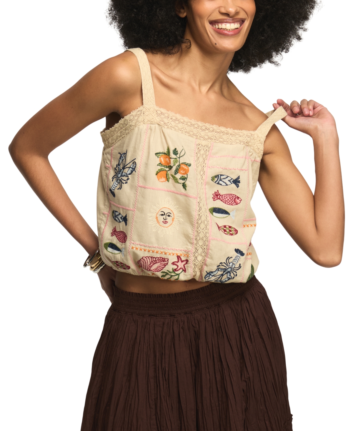 Click here for Lucky Brand Womens Ocean Embroidered Square Neck B... prices