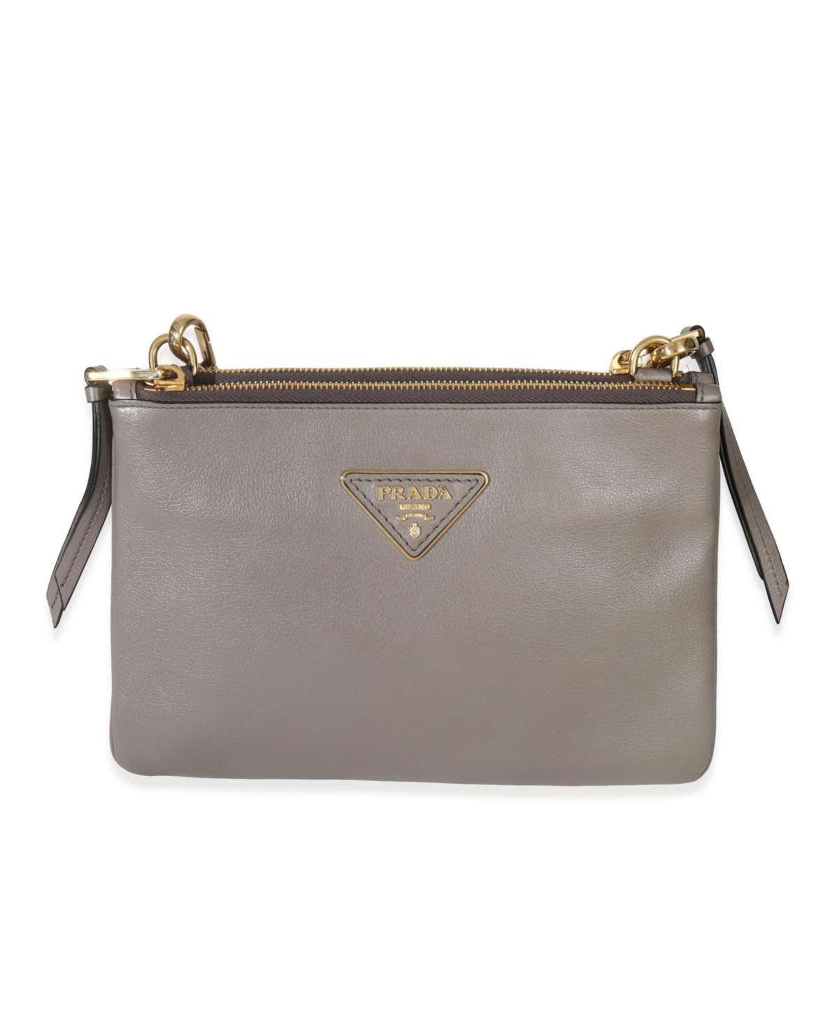 Click here for Pre-Owned Prada Grey Calfskin Enameled Metal Trian... prices