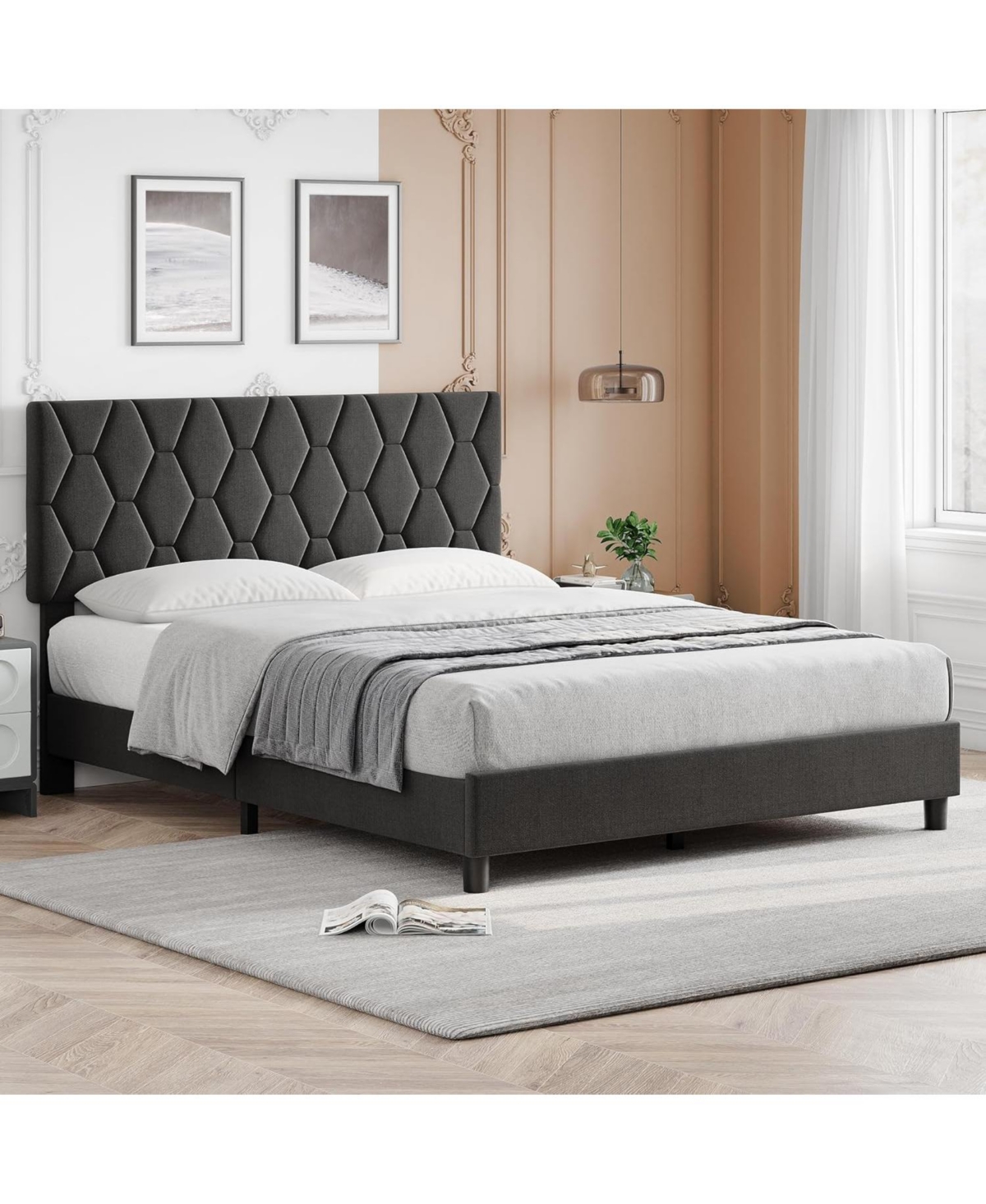 Click here for gaomon Full Upholstered Platform Bed  Diamond Patt... prices