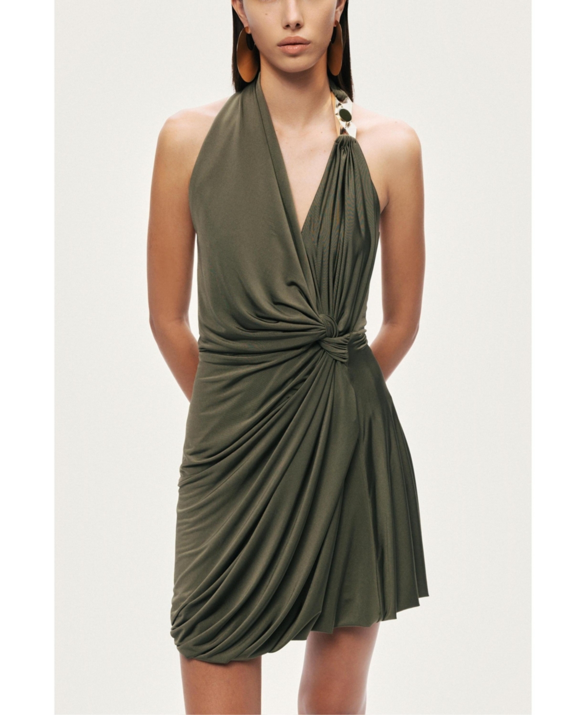 Click here for Nocturne Womens Draped Halter Mini Dress - Khaki prices