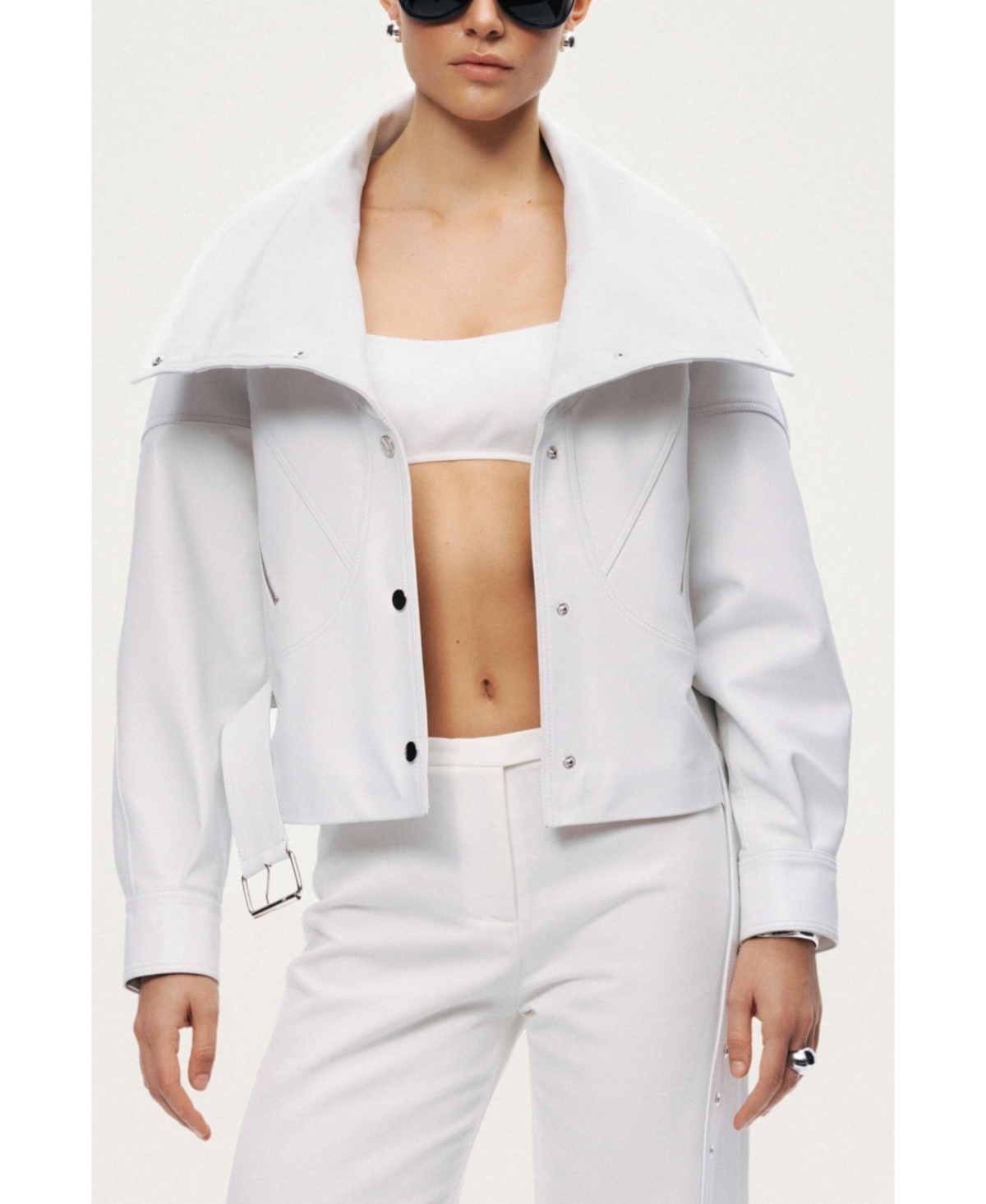 Click here for Nocturne Womens High-Neck Belted Jacket - White prices