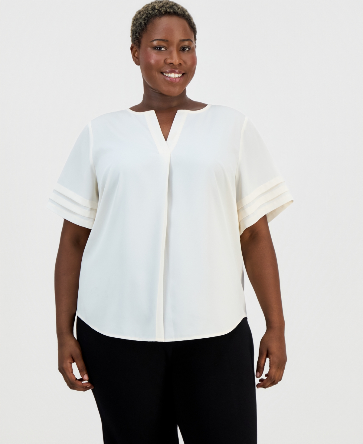 Click here for Anne Klein Essentials Plus Size V-Neck Pleated Pop... prices