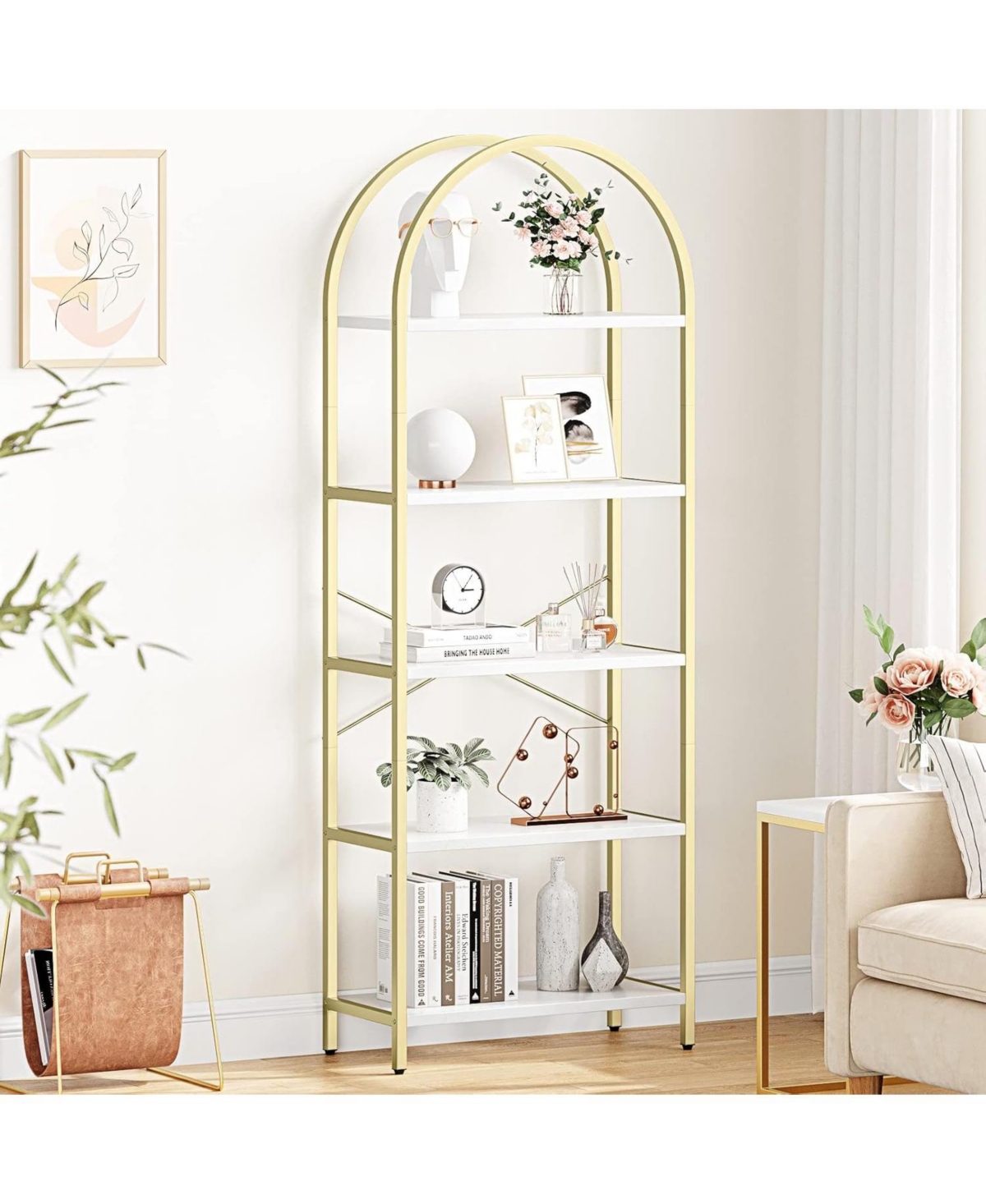 Click here for gaomon 5-Tier Arched Bookshelf  Gold and White Mar... prices