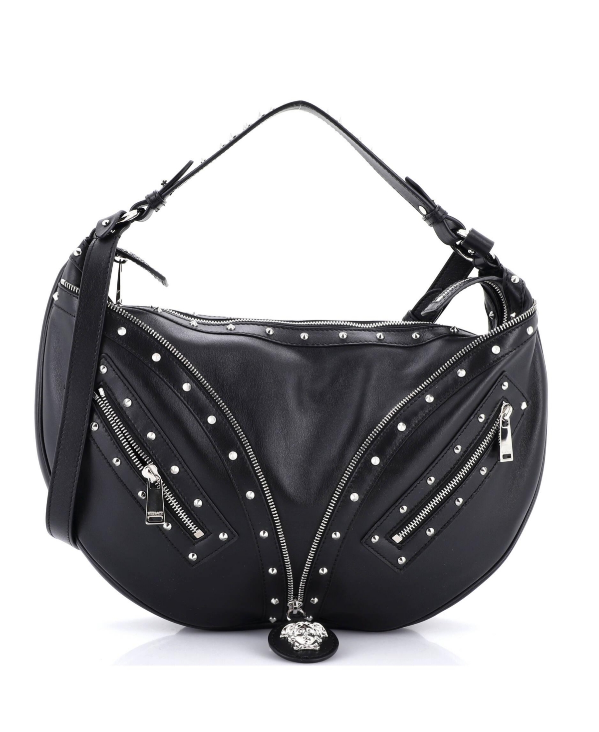 Click here for Pre-Owned Versace Medium Repeat Hobo Studded Leath... prices