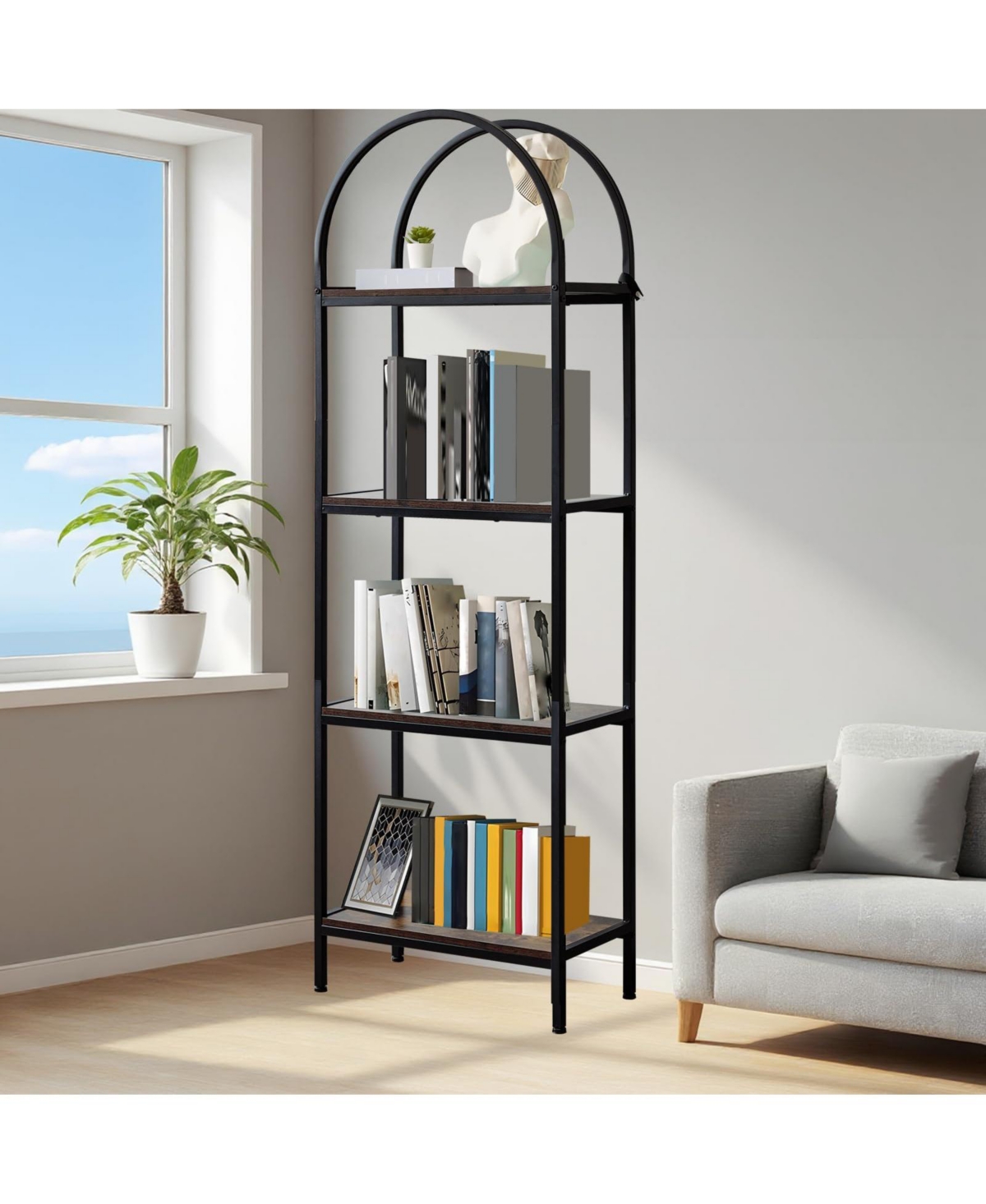 Click here for gaomon 4-Tier Modern Arched Bookshelf with Metal F... prices