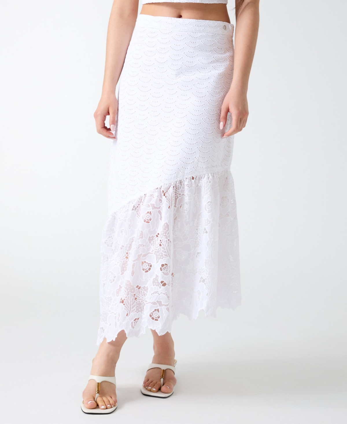 Click here for Guess Womens Pull-On Flared Midi Skirt - Pure Whit... prices