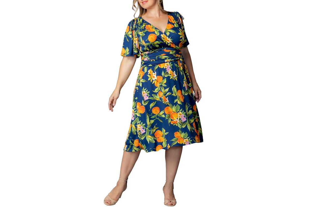 Click here for Kiyonna Plus Size Jemma Ruched Tie Dress - Navy ci... prices