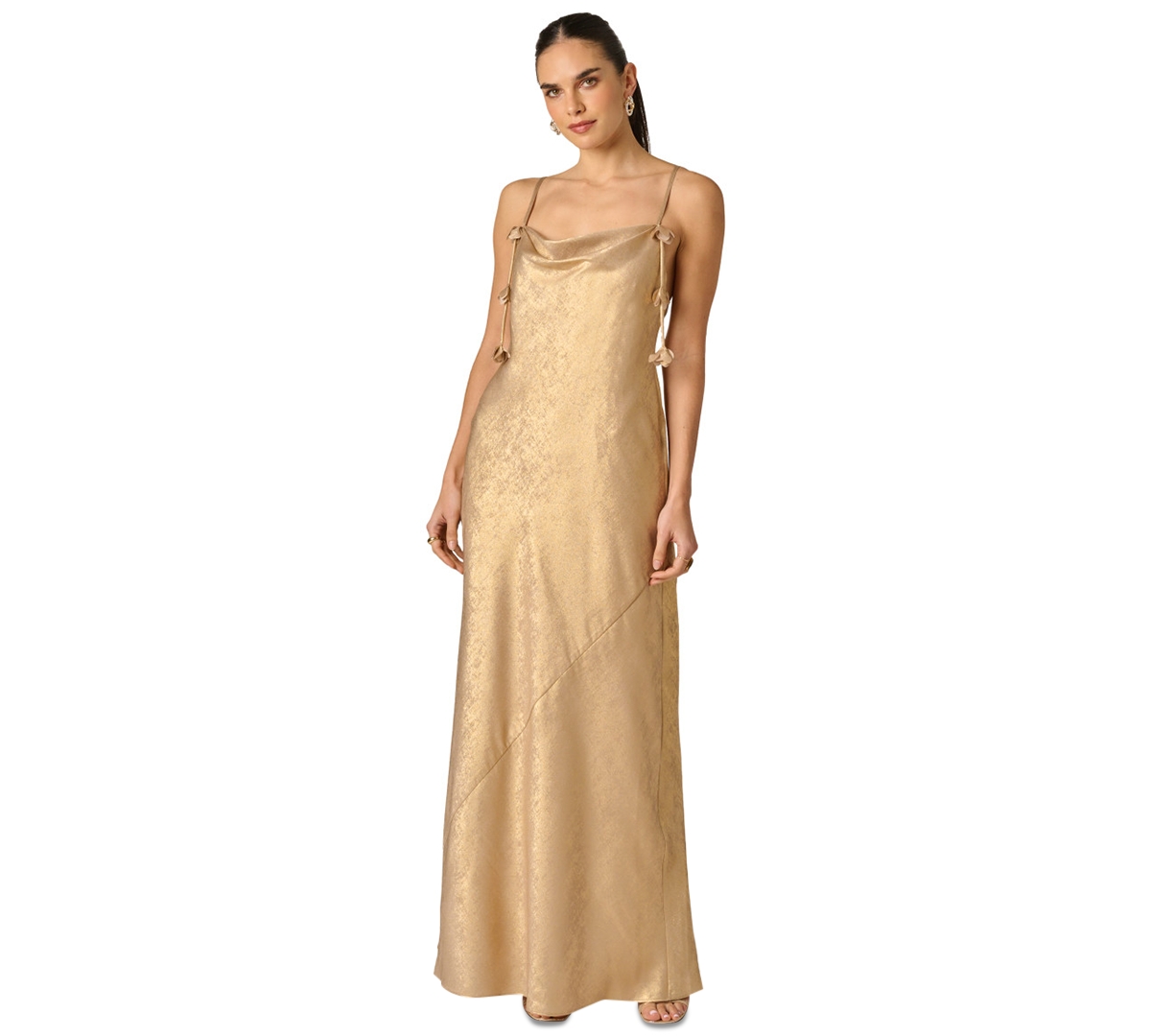 Click here for Adrianna Womens Cowl Neck Long Dress - Light Gold prices