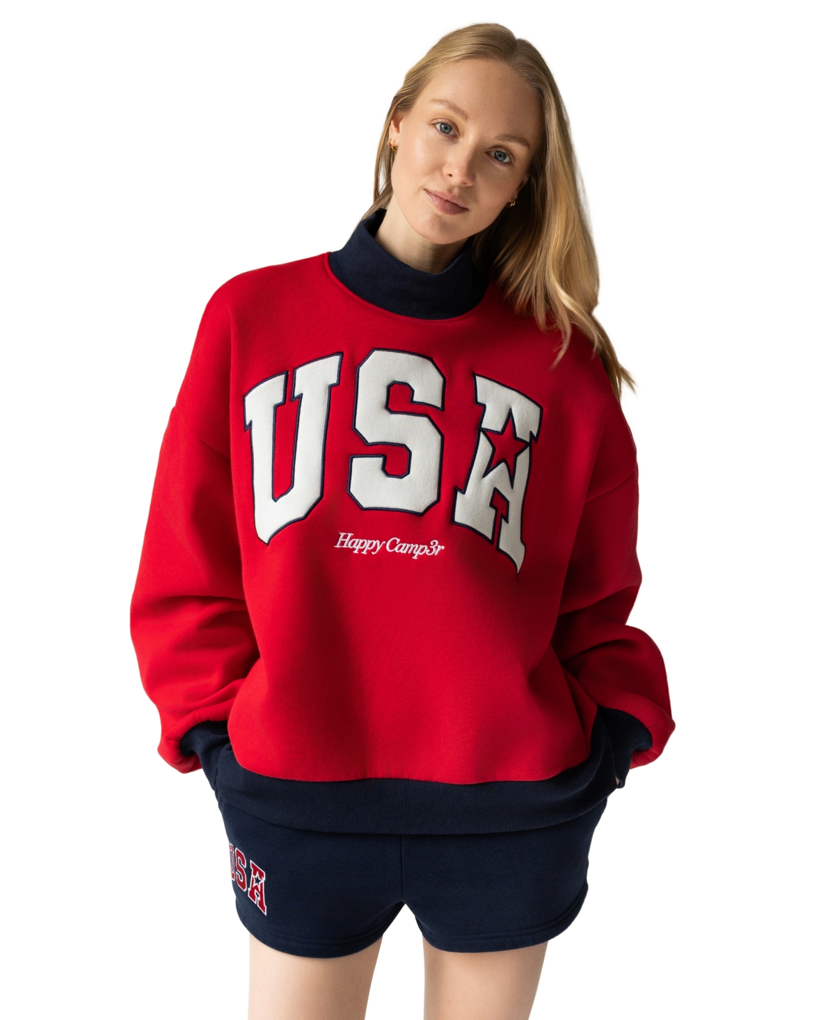 Click here for The Happy Camp3r Womens Usa Printed Mock Neck Swea... prices