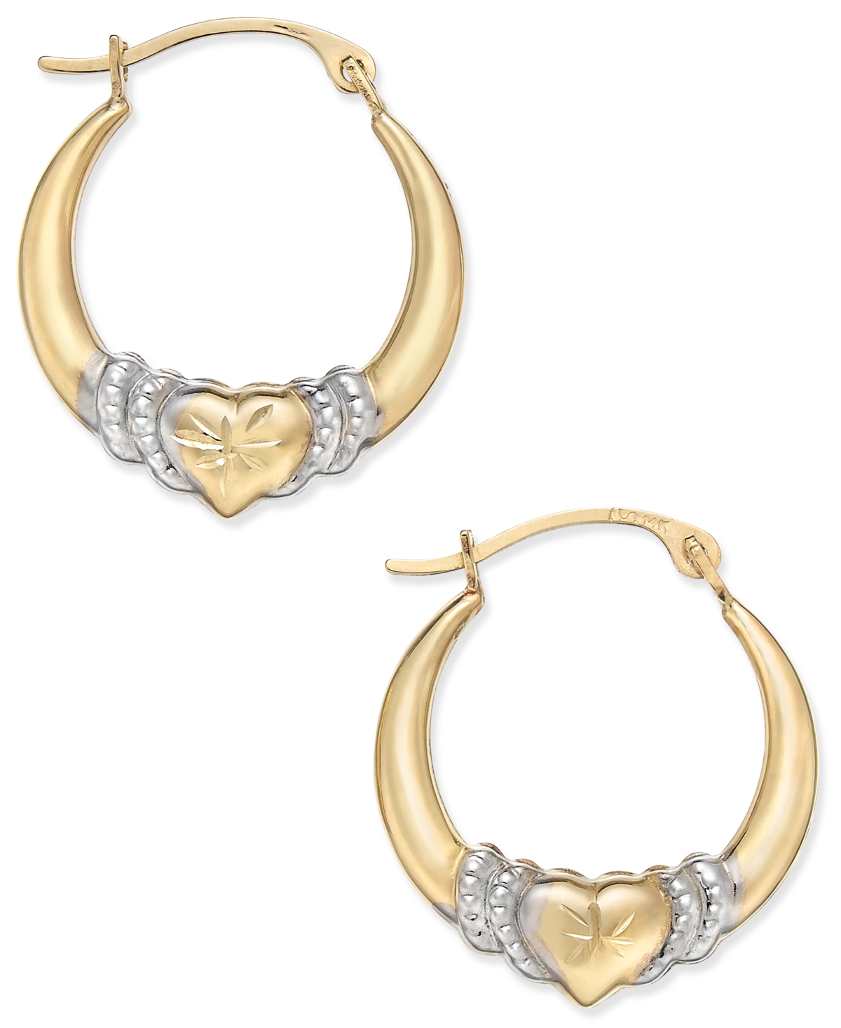 Click here for Two-Tone Heart Hoop Earrings in 10k Gold and Rhodi... prices