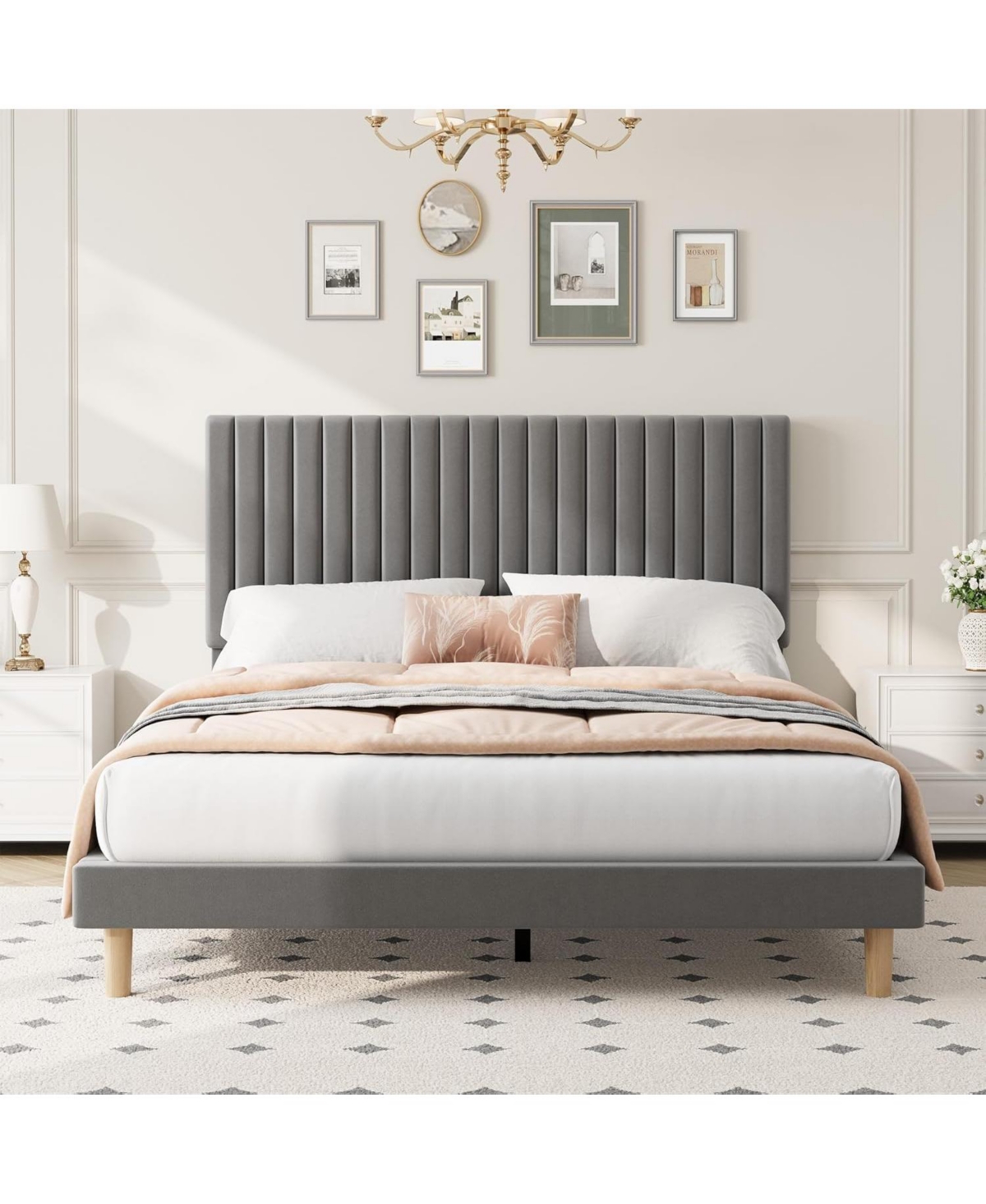 Click here for gaomon Full Velvet Upholstered Bed Frame with Vert... prices