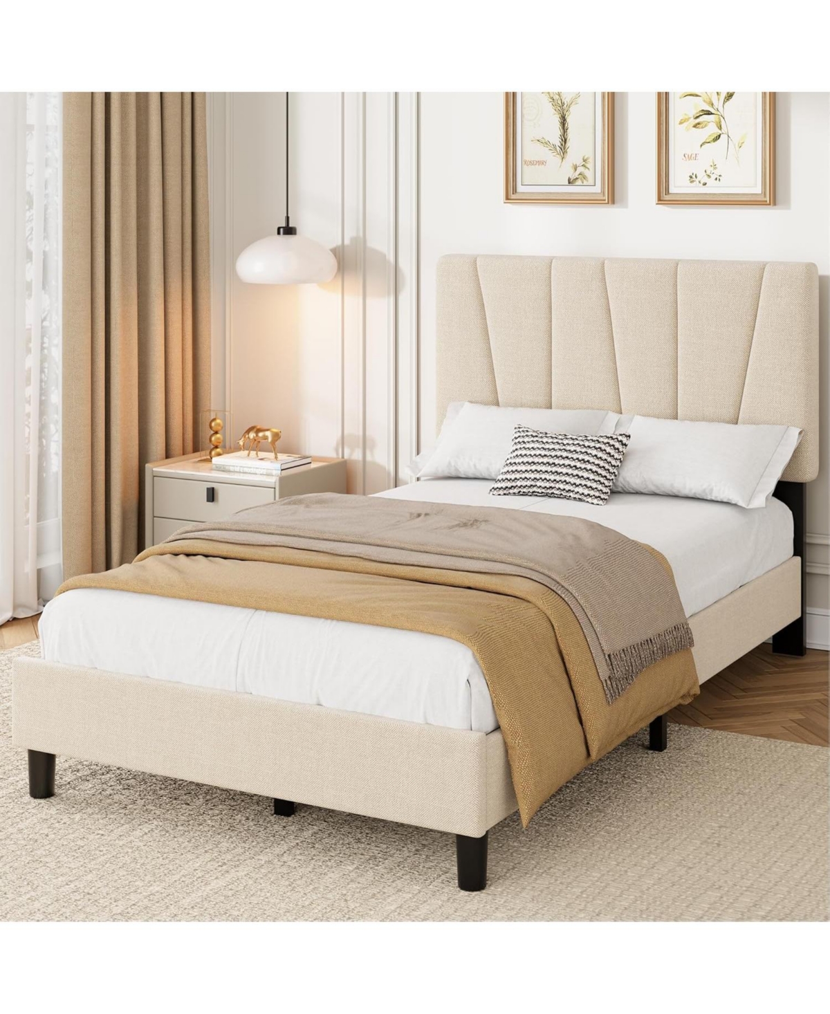 Click here for gaomon Upholstered Bed Frame with Linen Headboard... prices