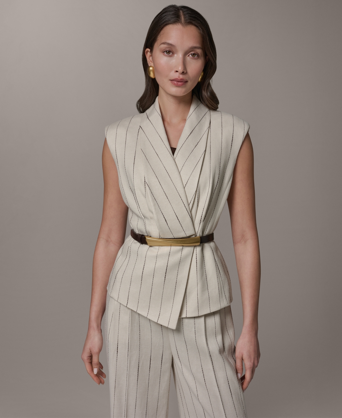 Click here for Donna Karan New York Womens Belted Pinstripe Vest... prices