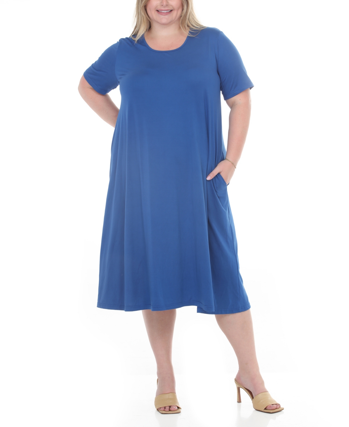 Click here for White Mark Plus Size Tee Swing Midi Dress - Blue prices