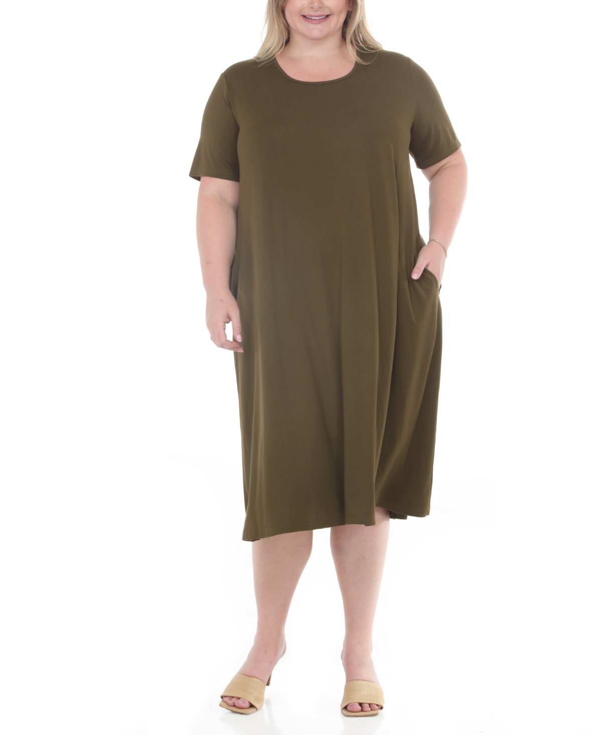 Click here for White Mark Plus Size Tee Swing Midi Dress - Olive prices