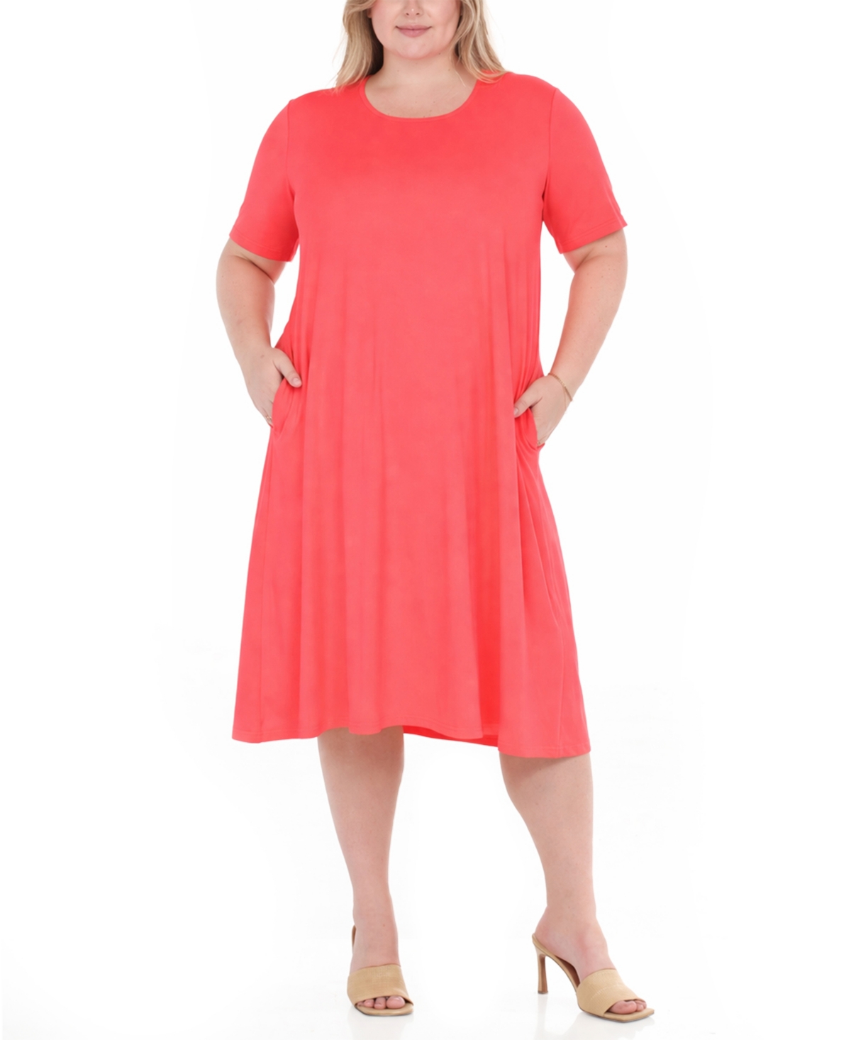 Click here for White Mark Plus Size Tee Swing Midi Dress - Coral prices