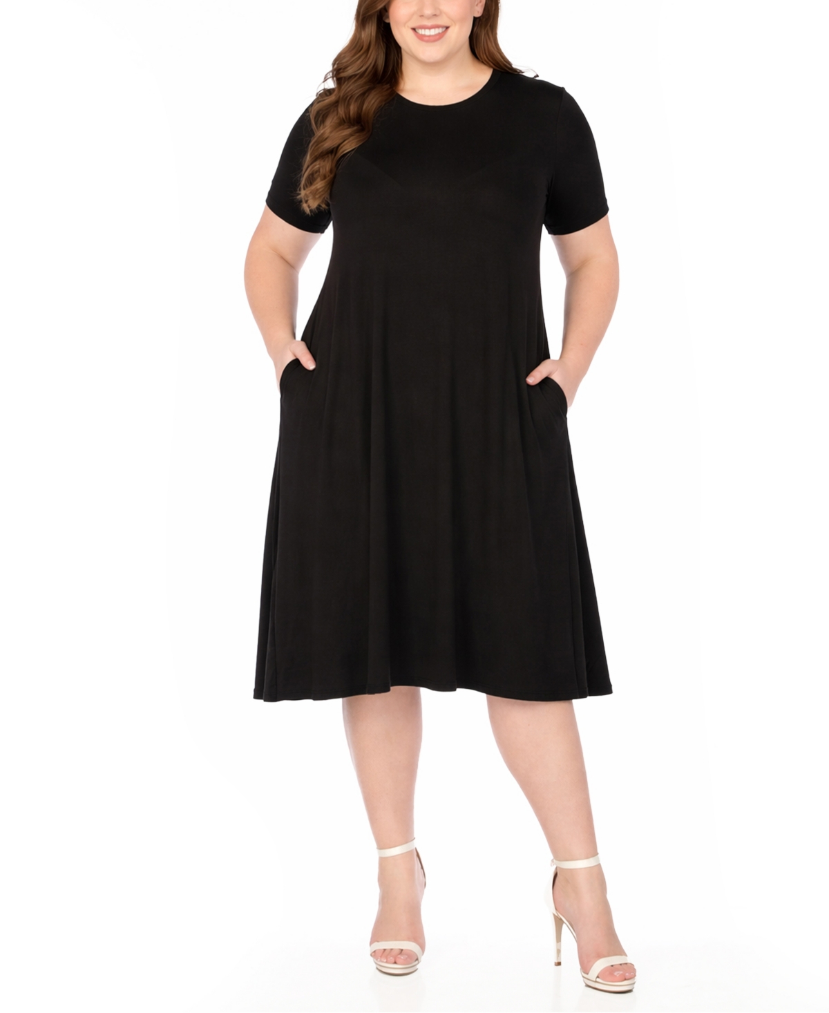 Click here for White Mark Plus Size Tee Swing Midi Dress - Black prices
