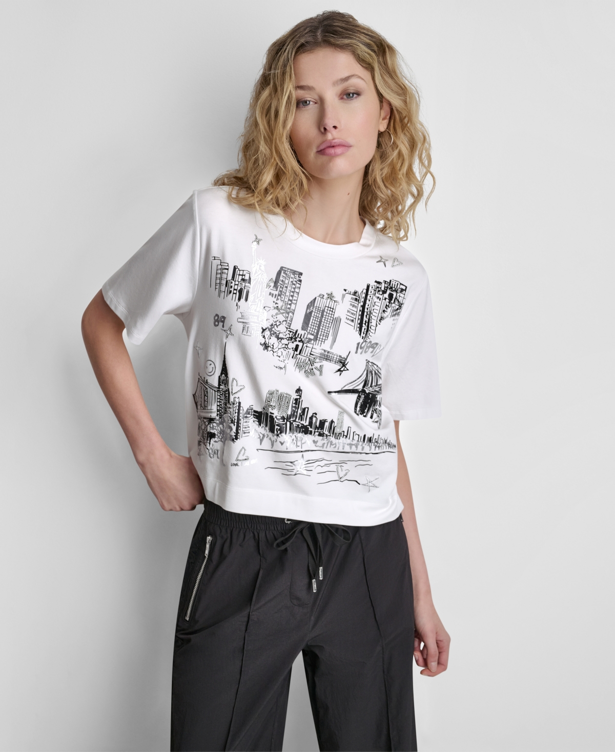 Click here for Dkny Womens Short-Sleeve Crewneck T-Shirt - White prices