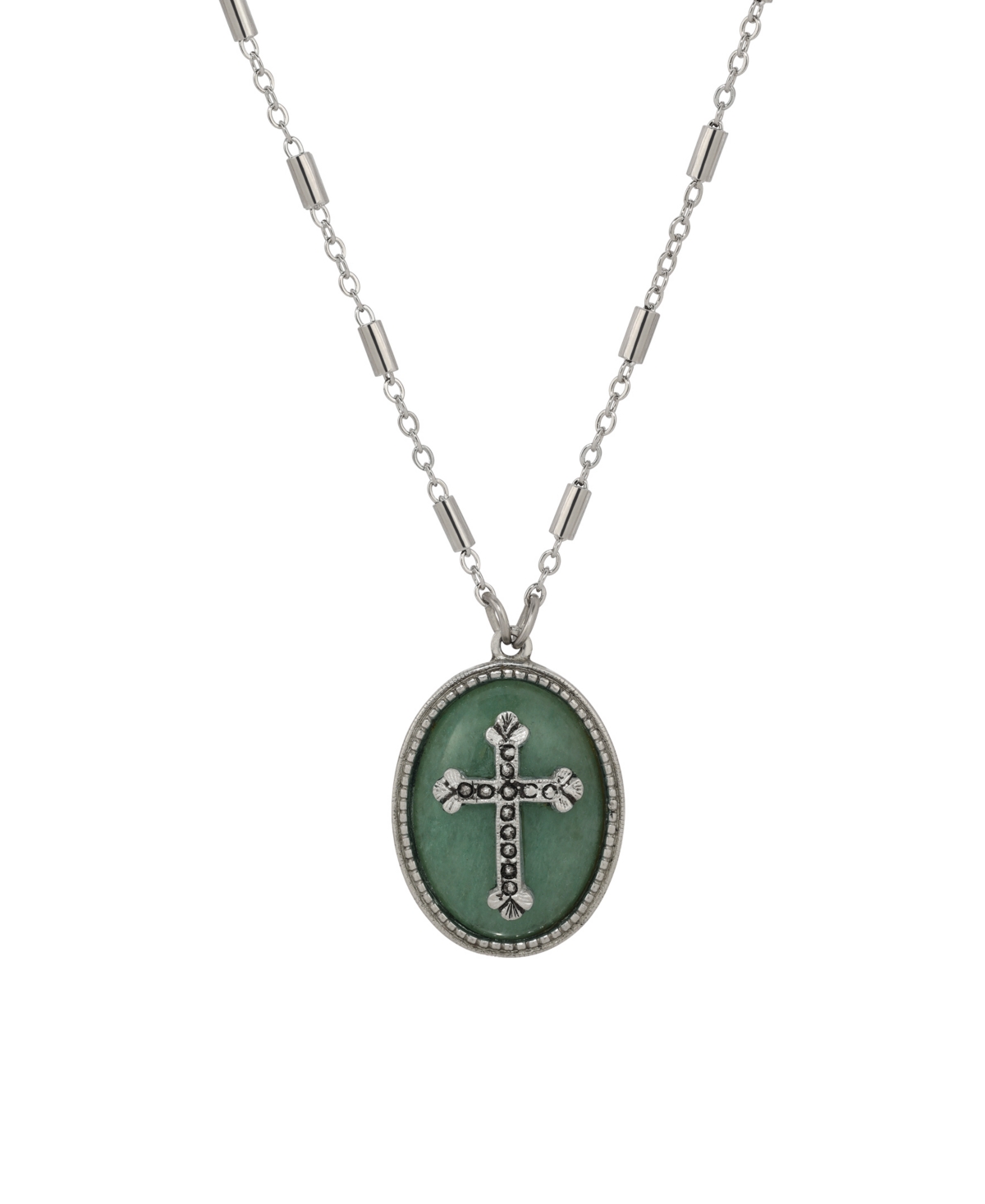 Click here for Symbols of Faith Silver-Tone Oval Adventurine Ston... prices