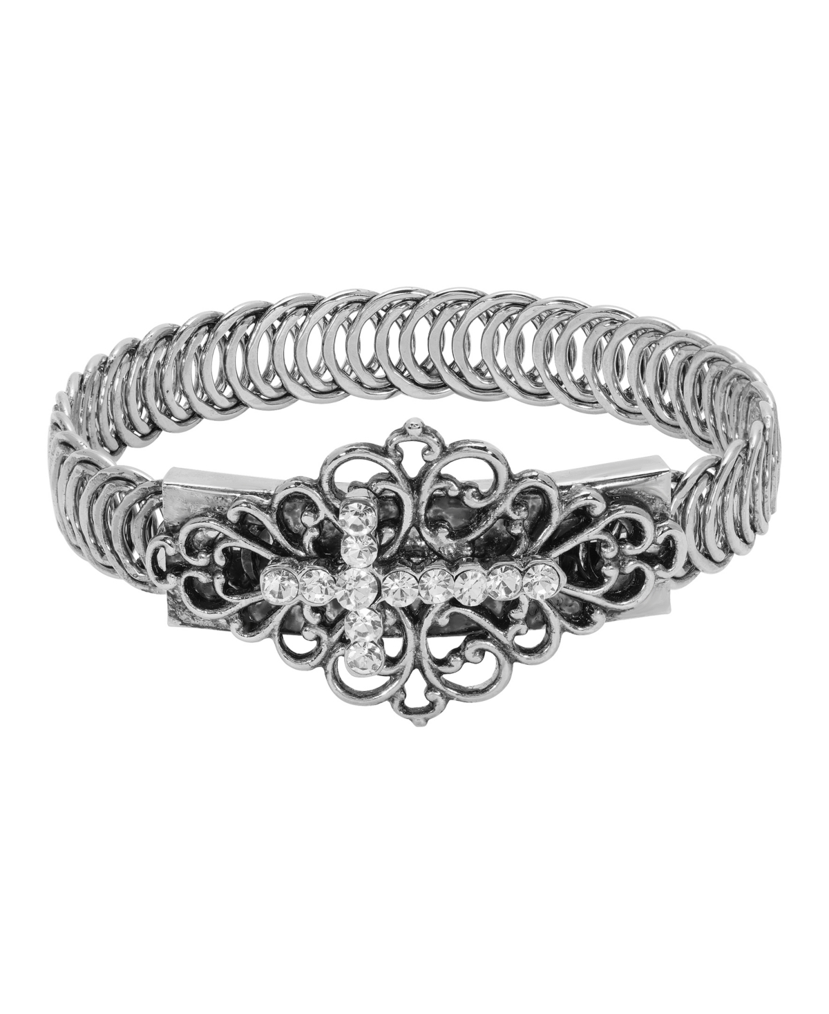 Click here for Symbols of Faith Silver Tone Clear Stone Cross Bra... prices