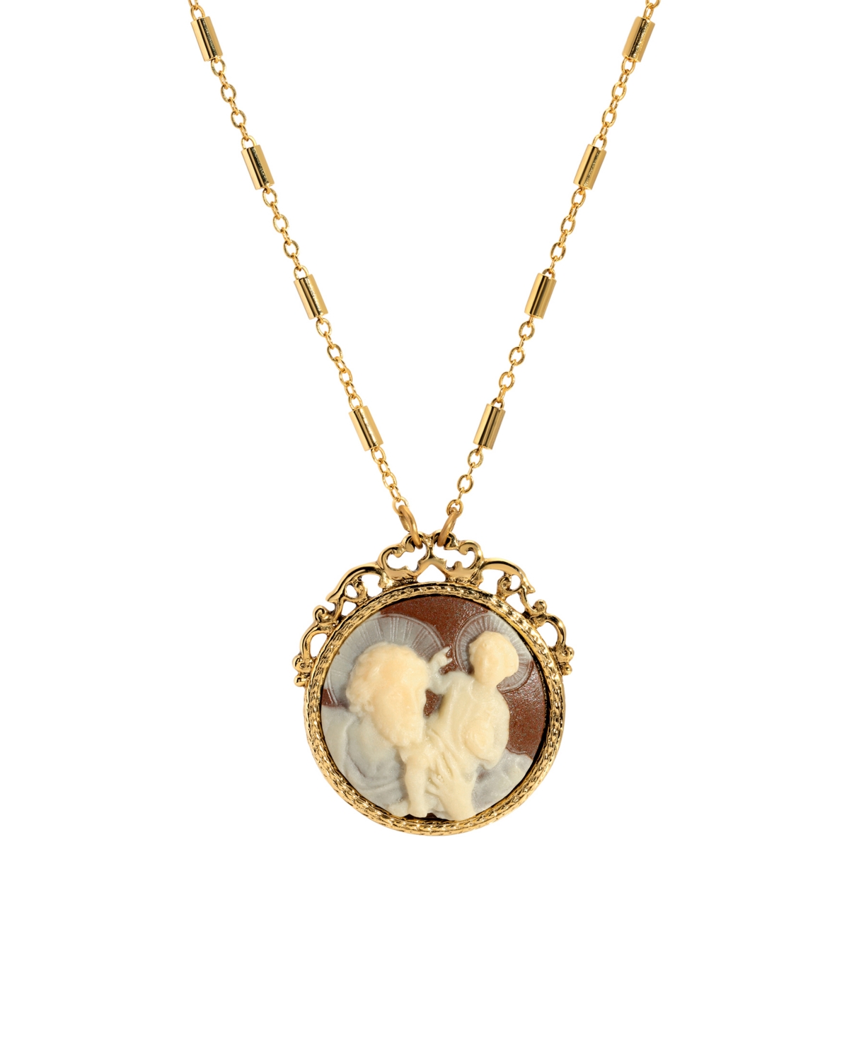 Click here for Symbols of Faith Gold-Tone Round Brown Ivory Chris... prices