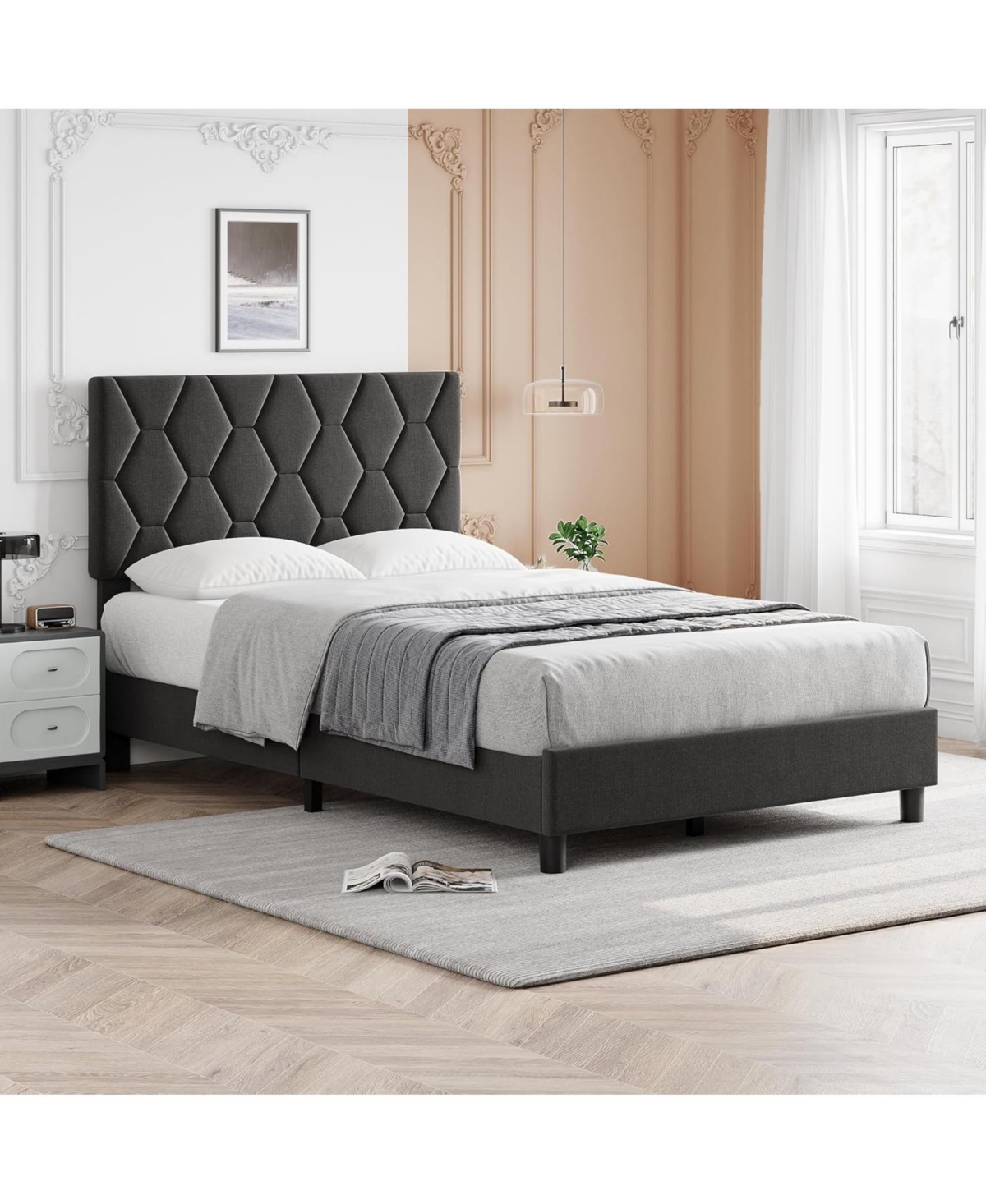 Click here for gaomon Twin Upholstered Platform Bed  Diamond Patt... prices