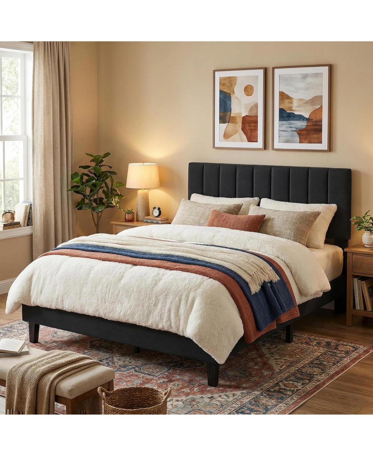 Click here for gaomon Full Velvet Upholstered Bed  Vertical Chann... prices