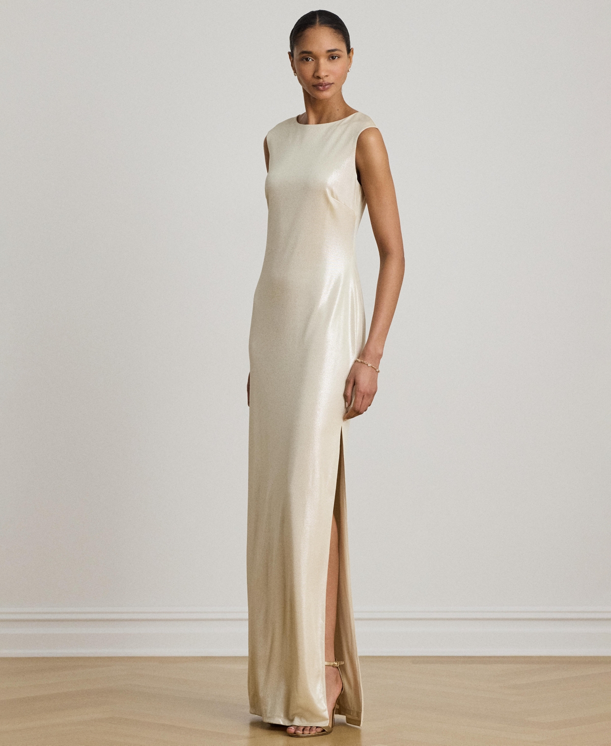 Click here for Lauren Ralph Lauren Metallic Jersey Boatneck Gown... prices