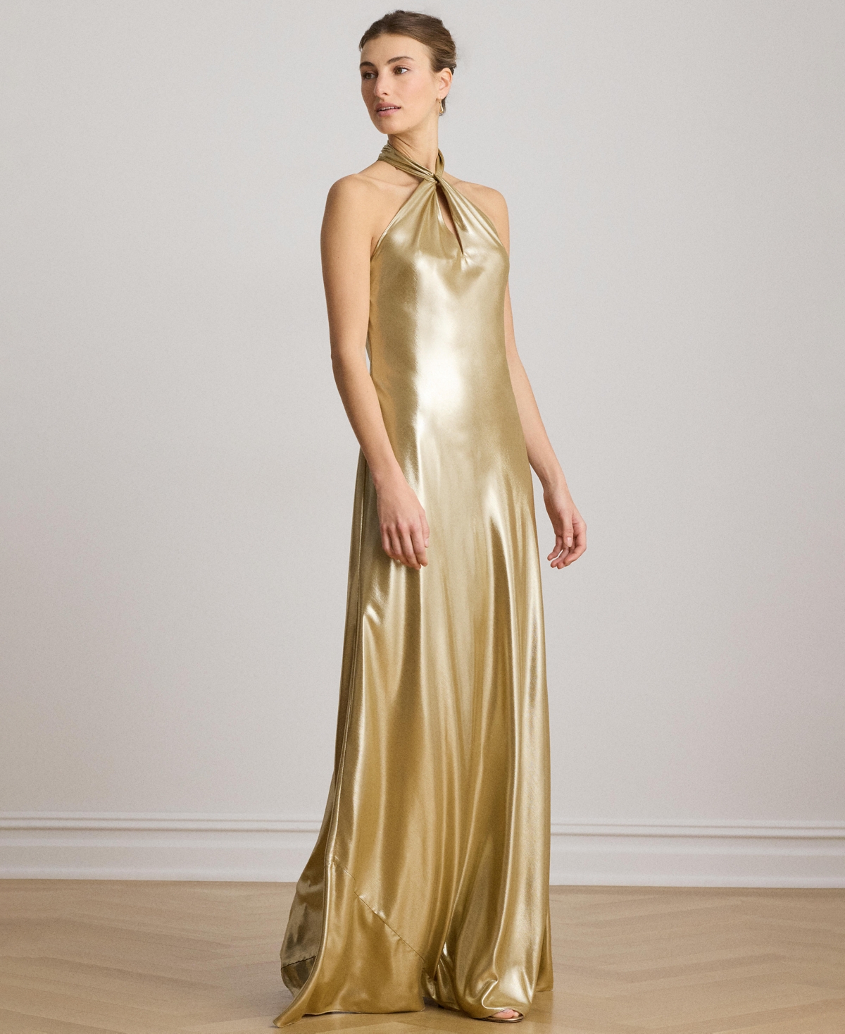Click here for Lauren Ralph Lauren Metallic Chiffon Halter Gown -... prices