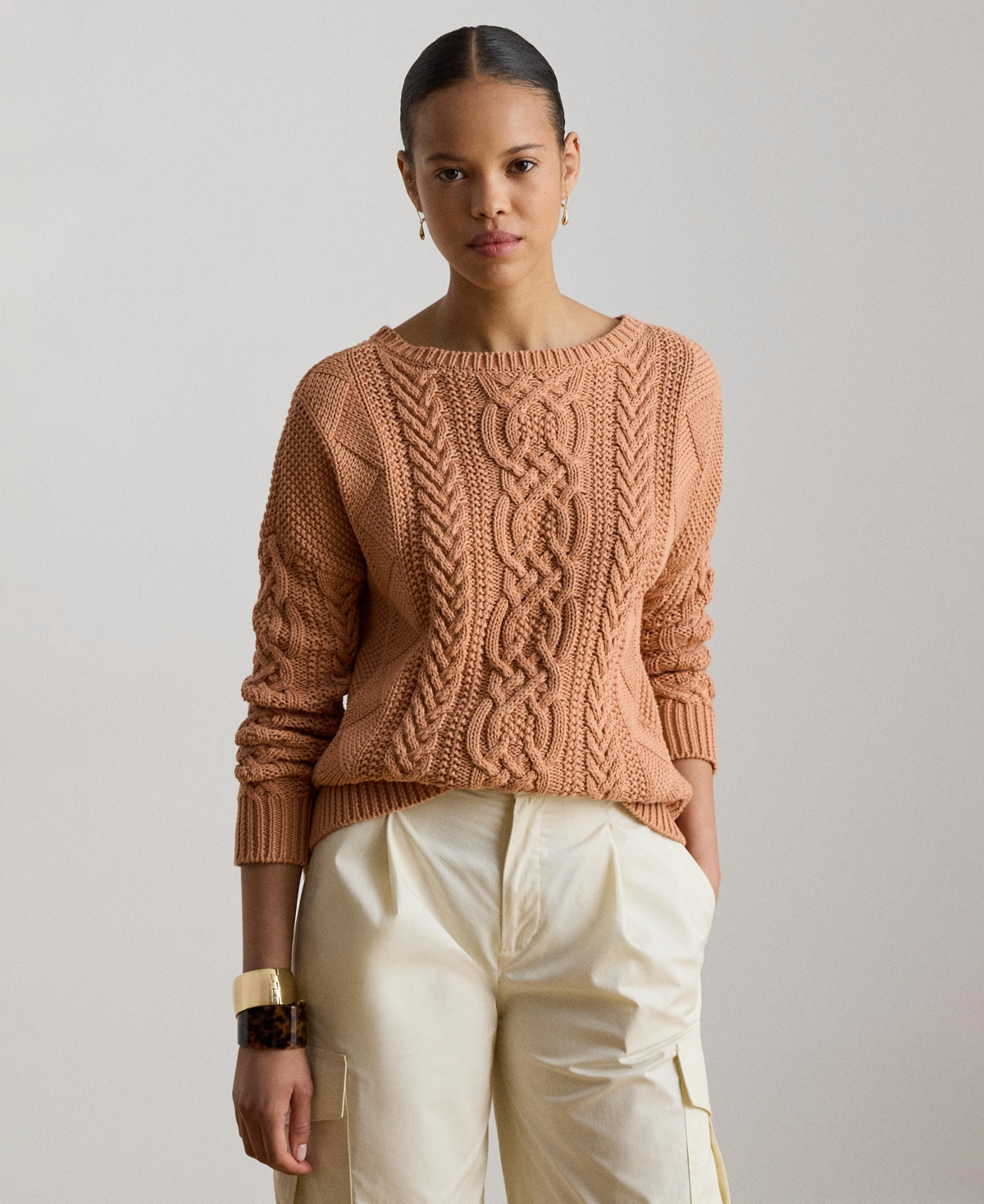 Click here for Lauren Ralph Lauren Womens Cable-Knit Boat Neck Sw... prices