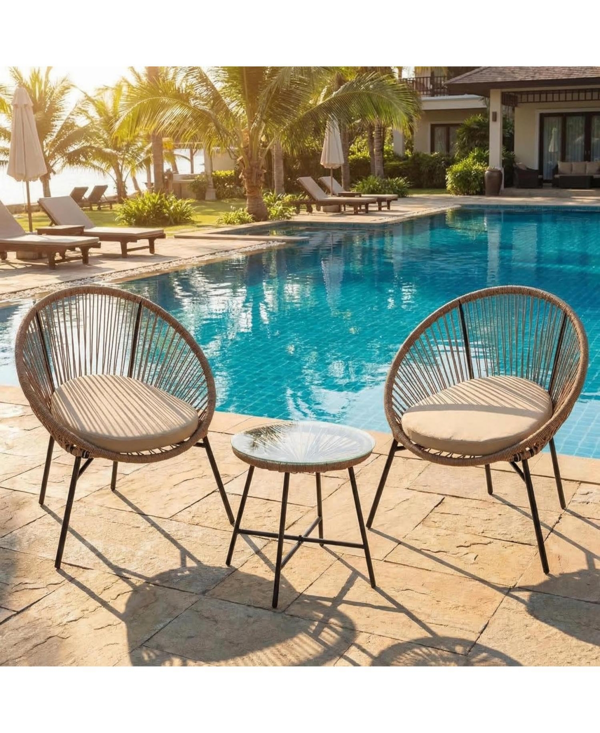 Click here for gaomon 3 Piece Outdoor Bistro Set Wicker Chairs Gl... prices