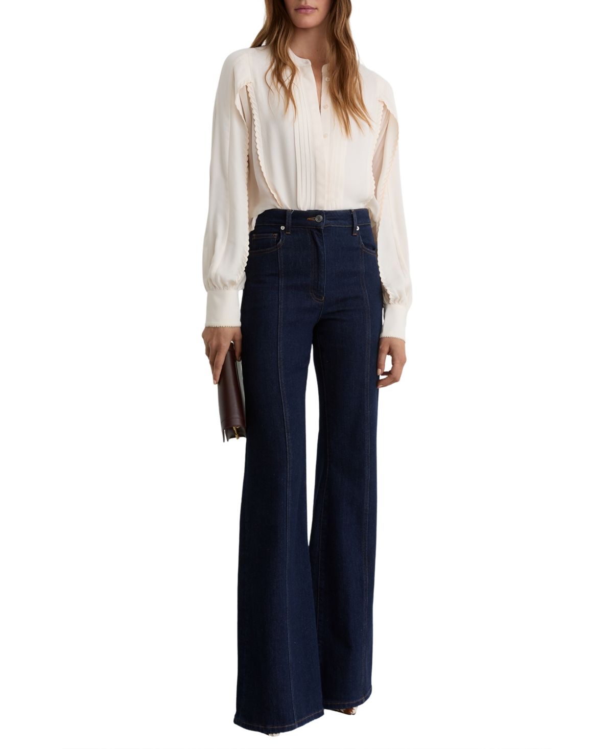 Click here for Reiss Womens Maddie Pleated Embroidered Long-Sleev... prices