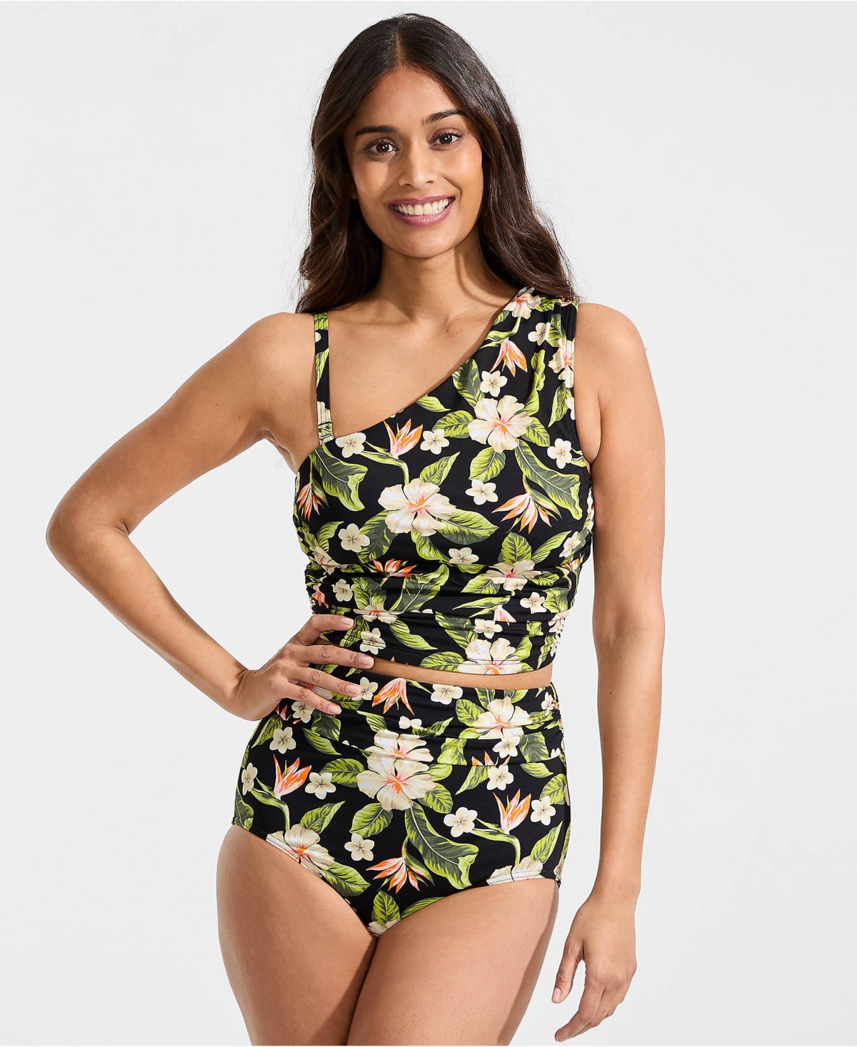 Click here for Lands End Womens Ruched One Shoulder Midkini Top -... prices