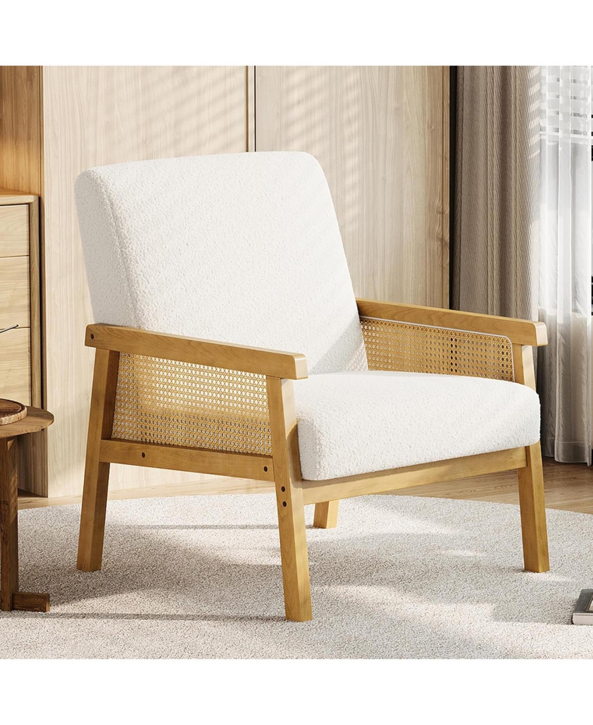Click here for gaomon Boucle Accent Chair Rattan Armchair with Wo... prices