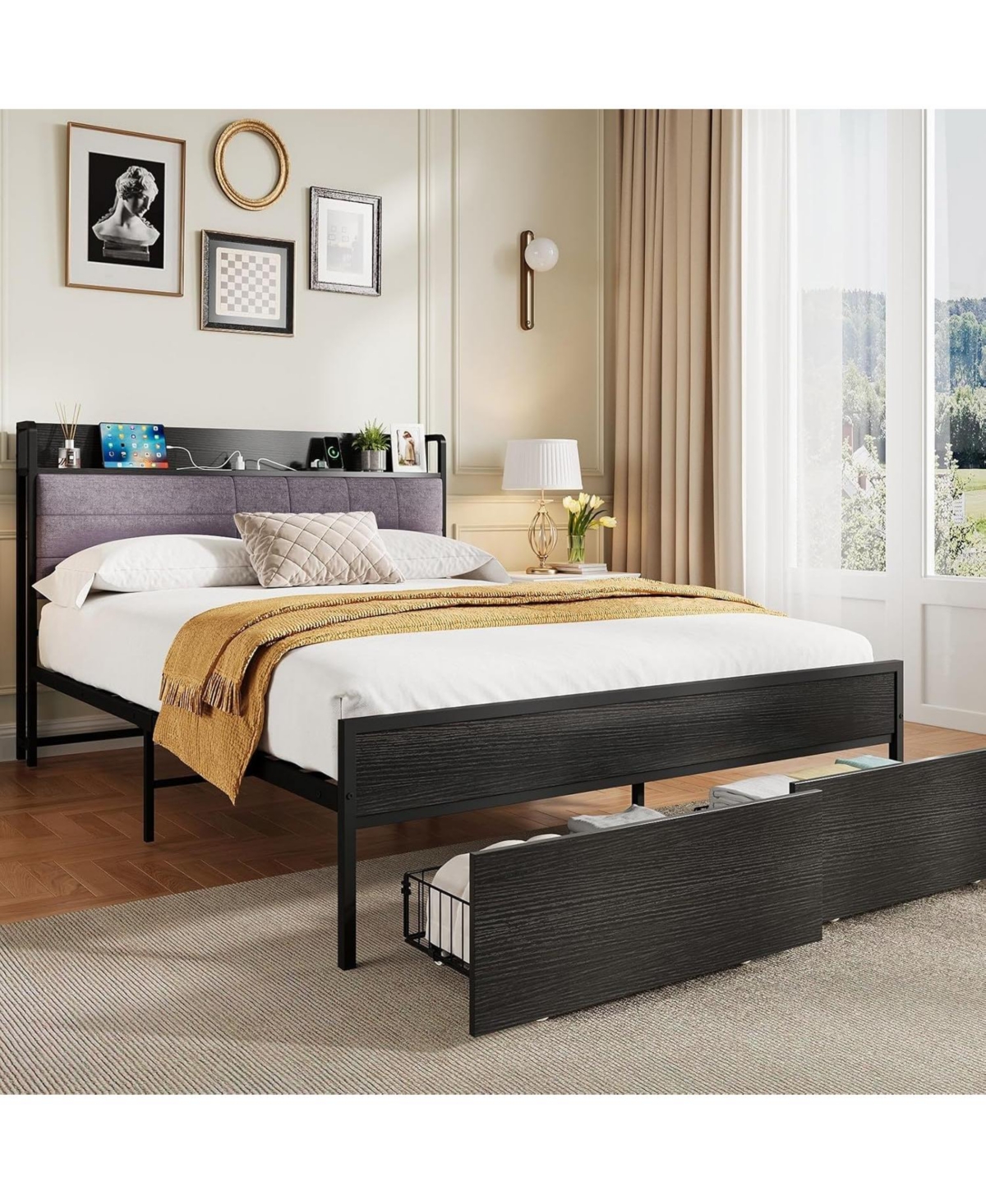 Click here for gaomon Full Upholstered Bed with Storage Headboard... prices