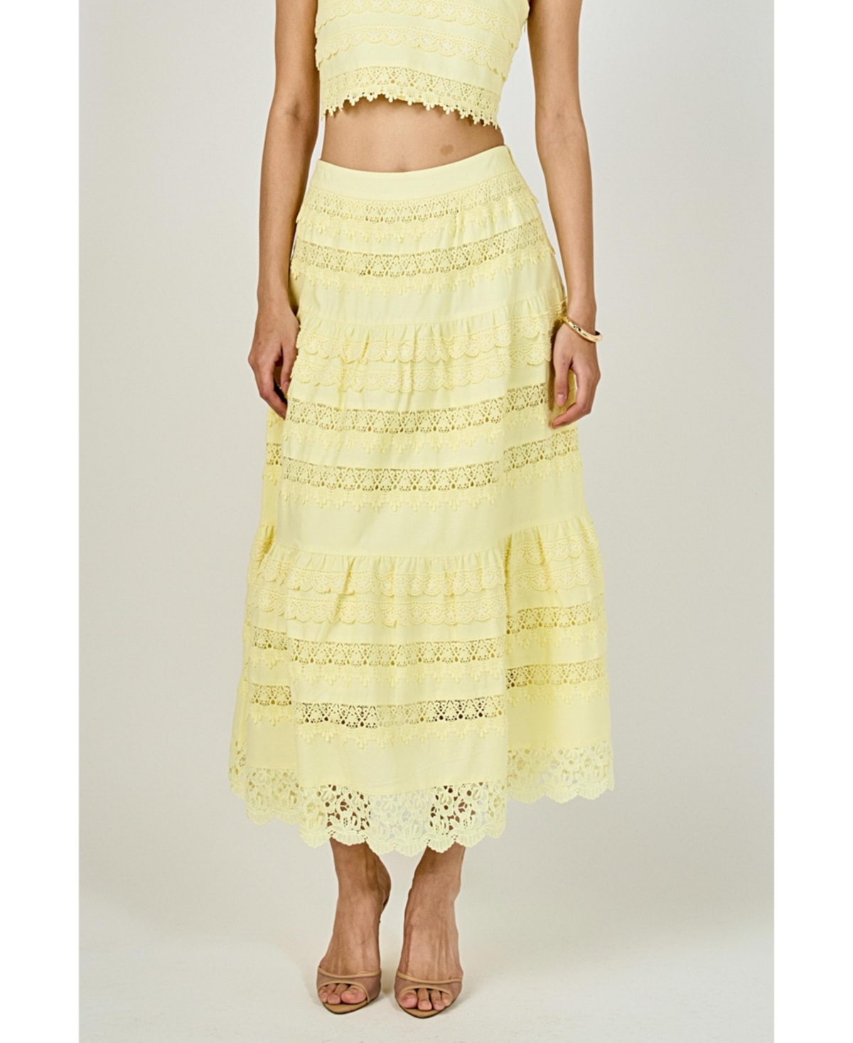 Click here for endless rose Womens Laced Midi Skirt - yellow prices