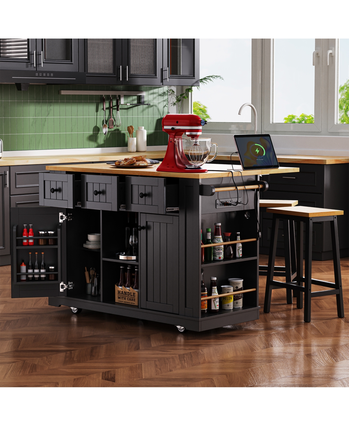 Click here for flynama 53 Kitchen Island with 2 Bar Stools and Po... prices