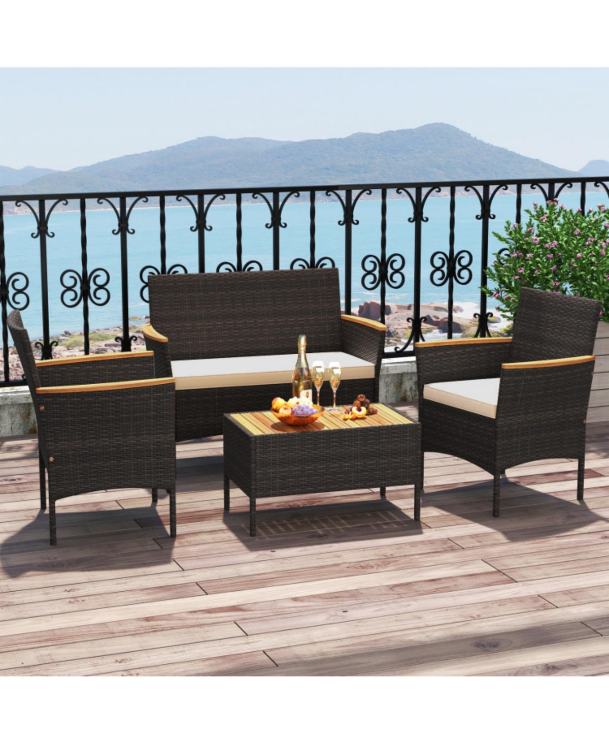Click here for Clihome 4 Piece Patio Wicker Sofa Set 2 Rattan Cha... prices