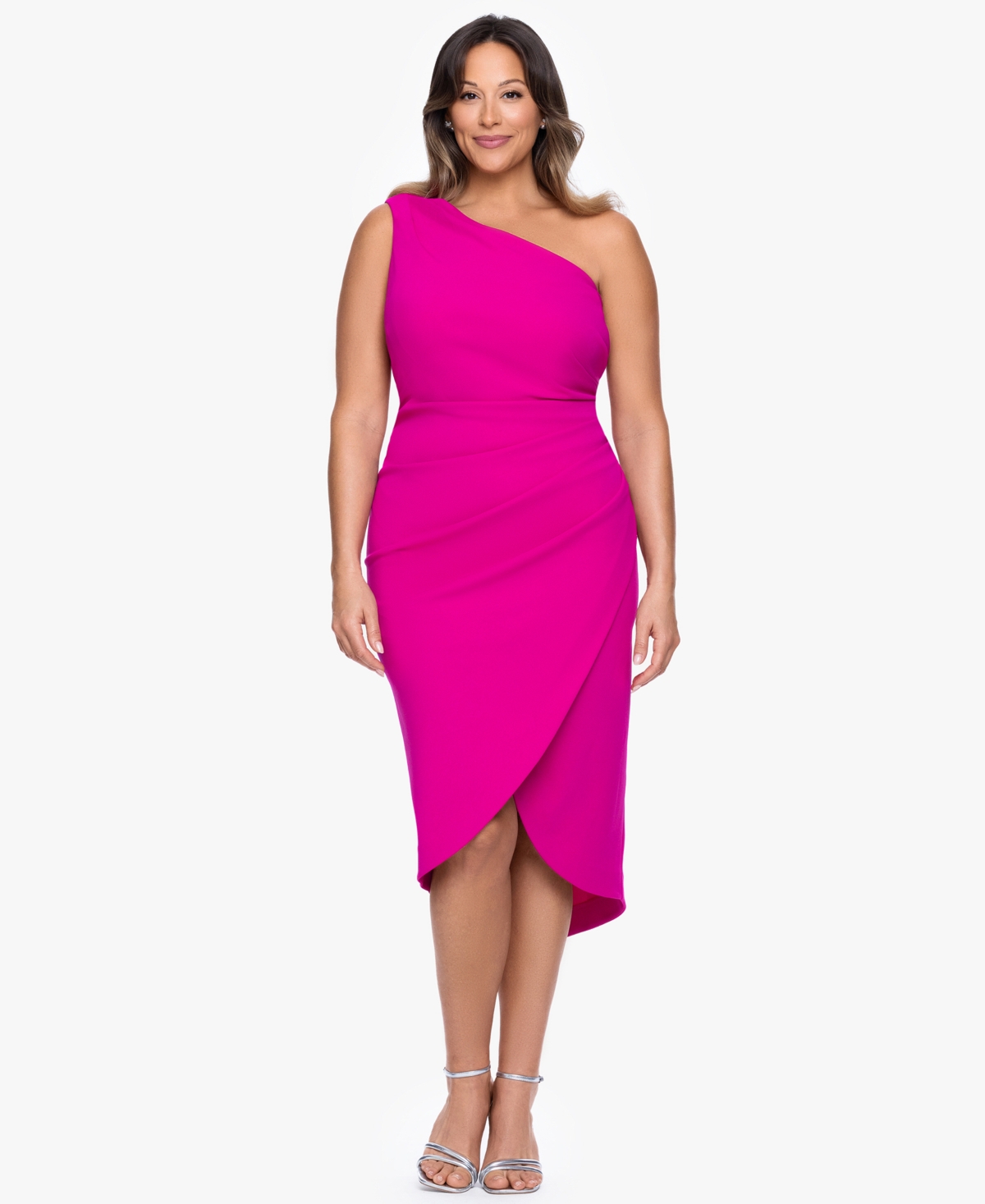 Click here for Xscape Plus Size One-Shoulder Ruched Midi Dress -... prices