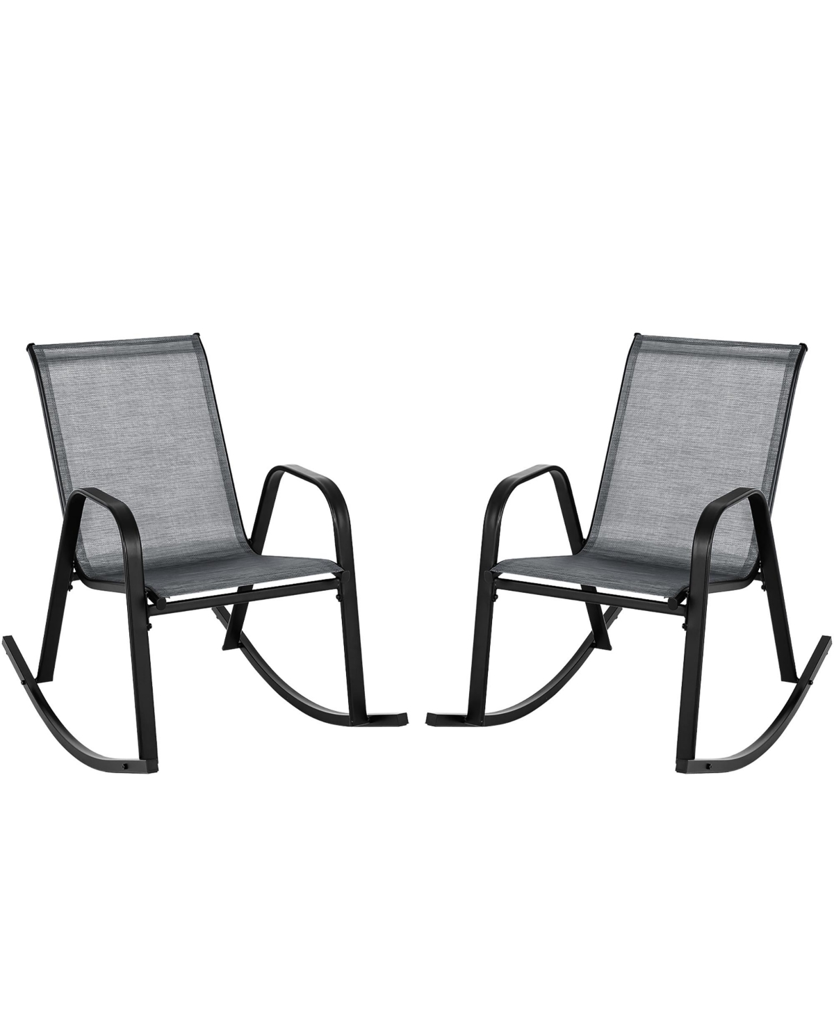 Gymax 2pcs Patio Rocking Chair Heavy-Duty Metal Rocker Outdoor Anti-Slip - Grey