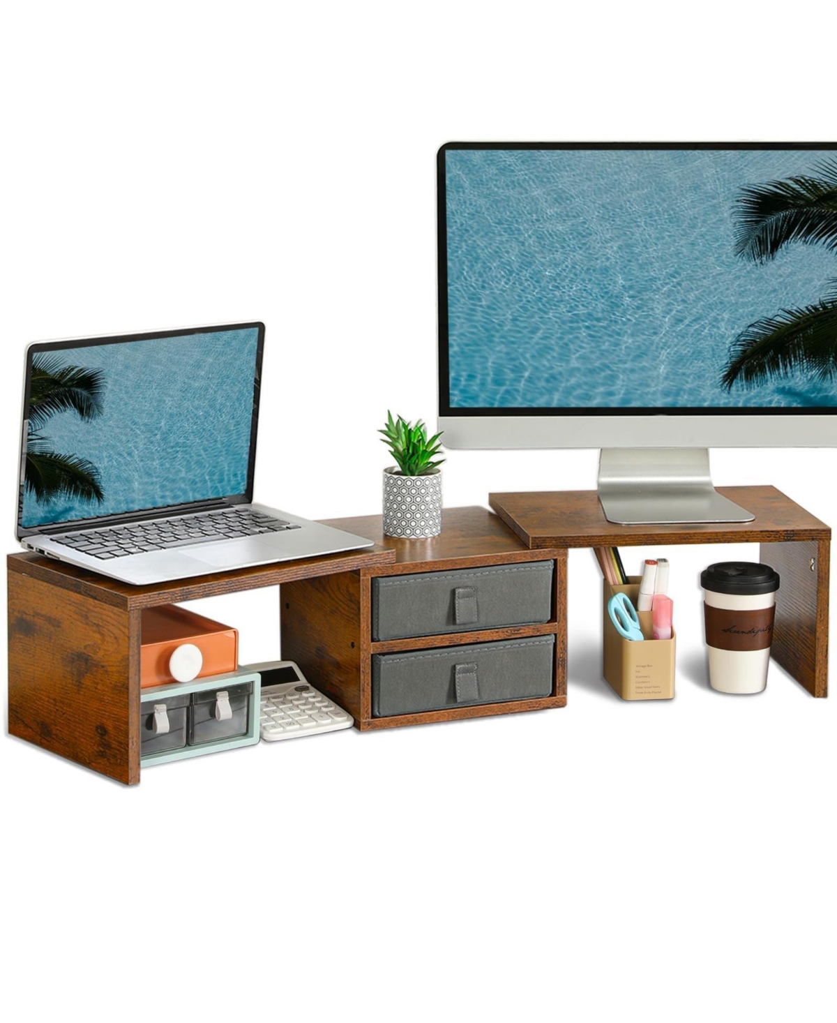 Click here for Gnuadz Dual Monitor Stand Riser With Drawers Adjus... prices